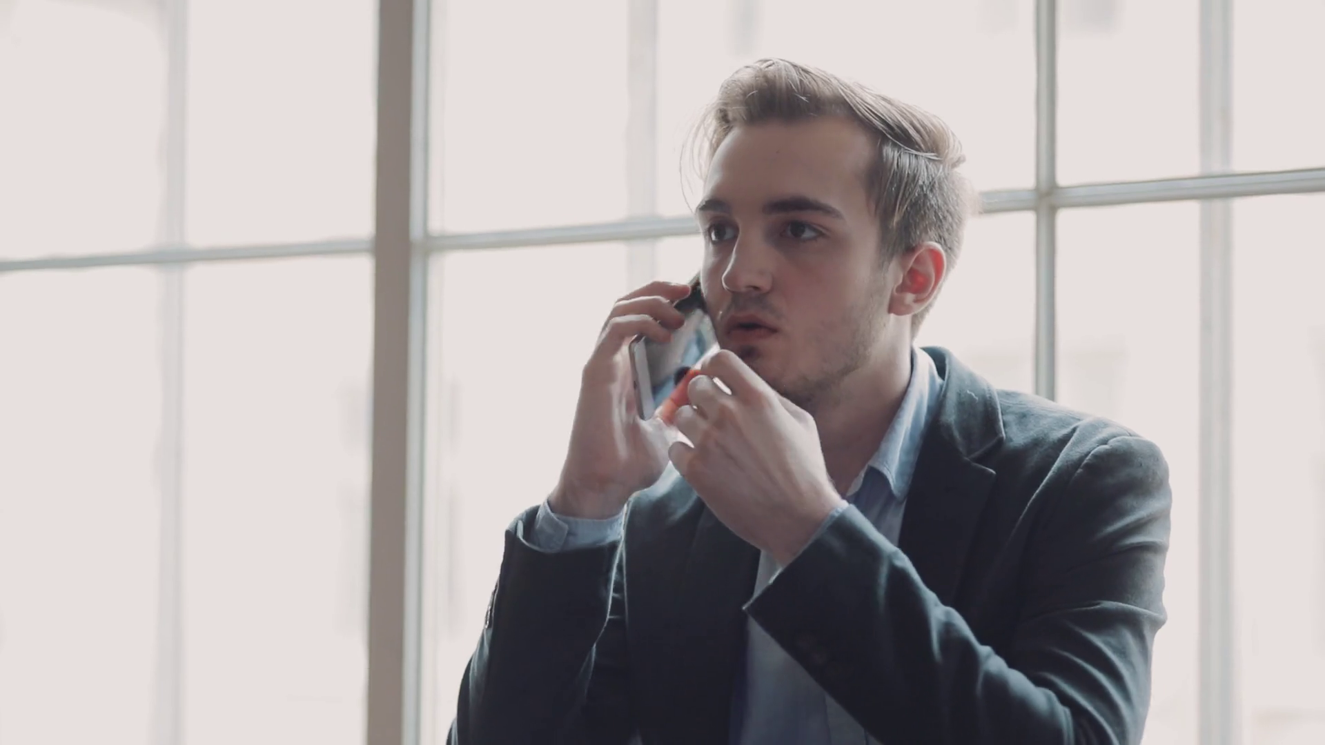 Young Busy Man In Suit Talks On Phone Stock Footage SBV-314299202 ...