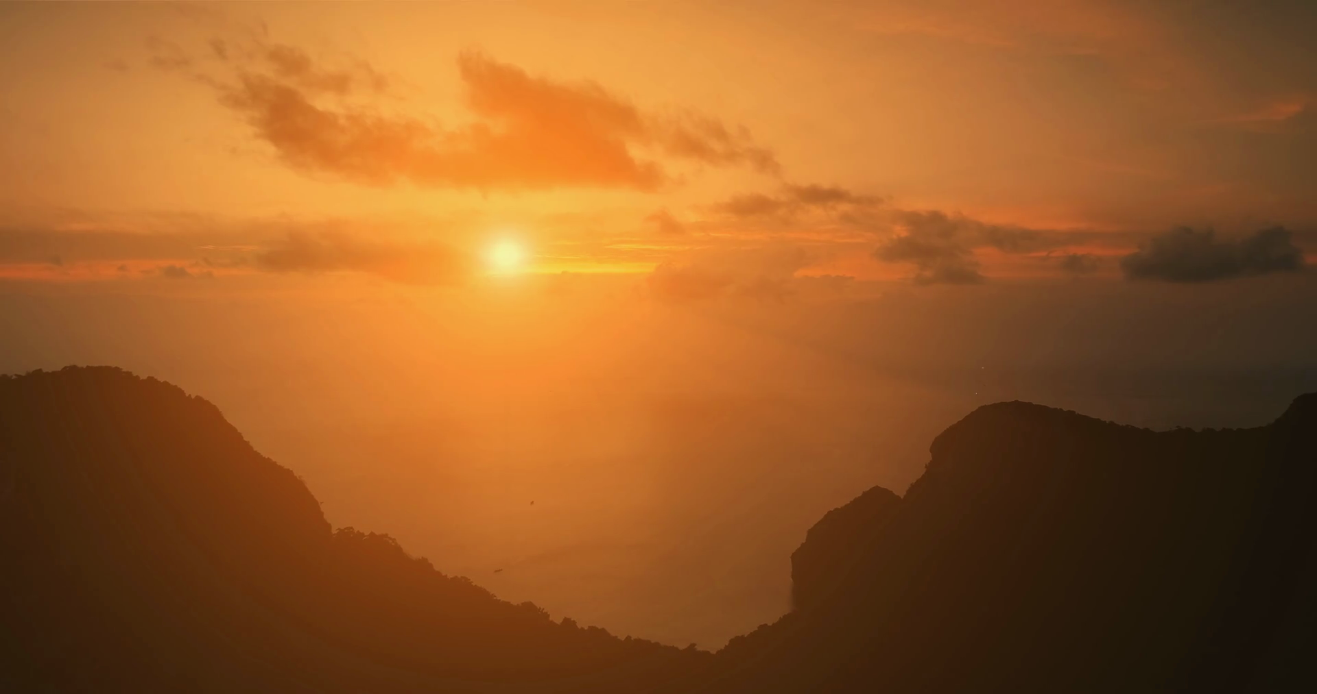Aerial Tropical Island Silhouette On Golden Stock Footage SBV-347797623 ...