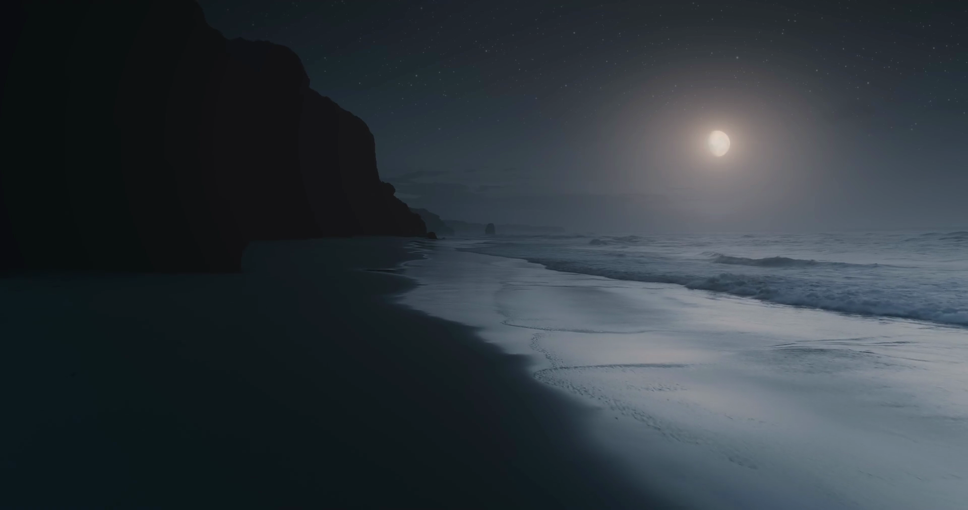 Moonlight Ocean Waves Wash Sand Beach Aerial Stock Footage SBV ...