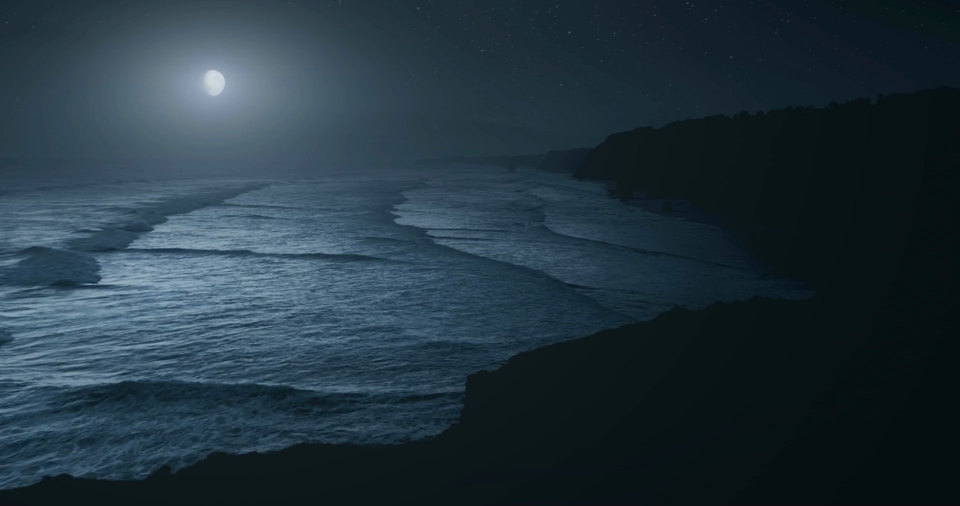 Slow Motion Ocean Waves At Moonlight Night Stock Footage SBV-347763725 ...