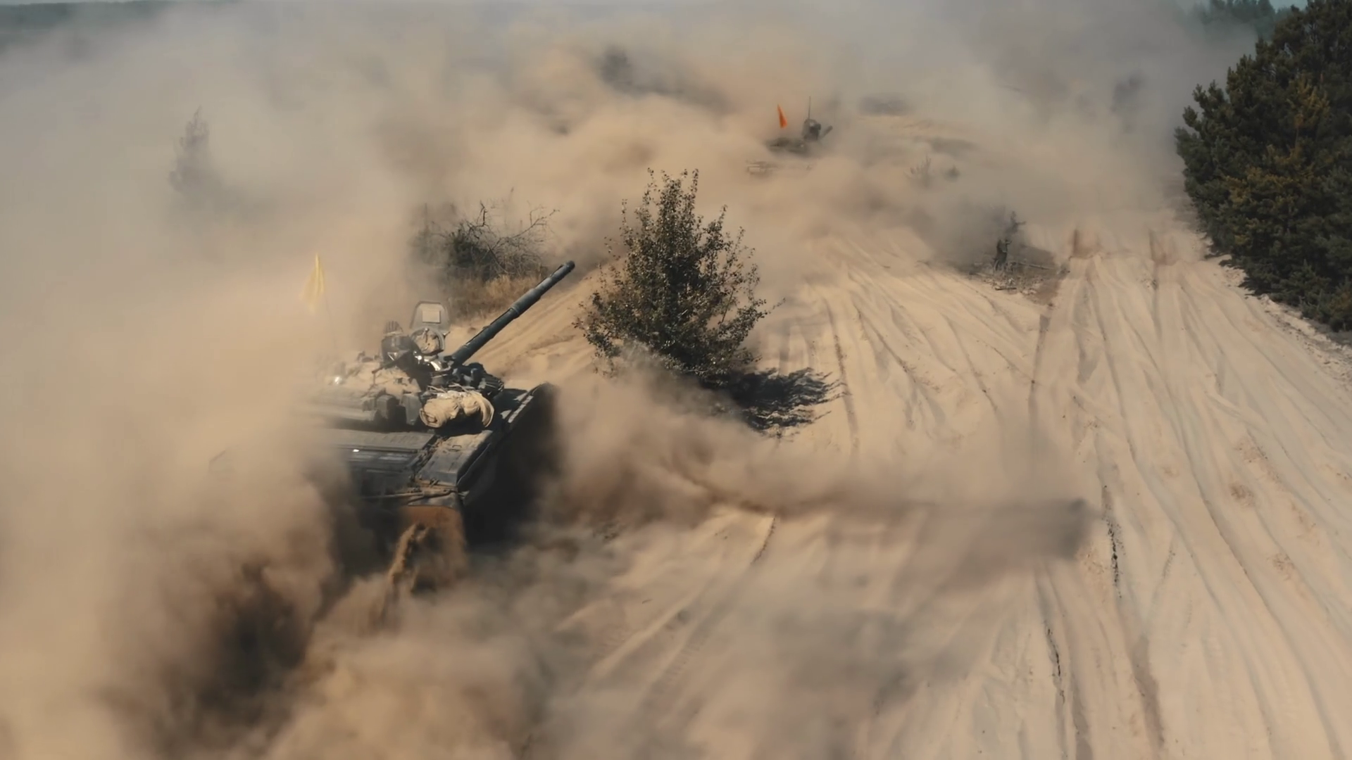 Two Tanks Drive Road Dust Aerial Army Stock Footage SBV-347763762 ...