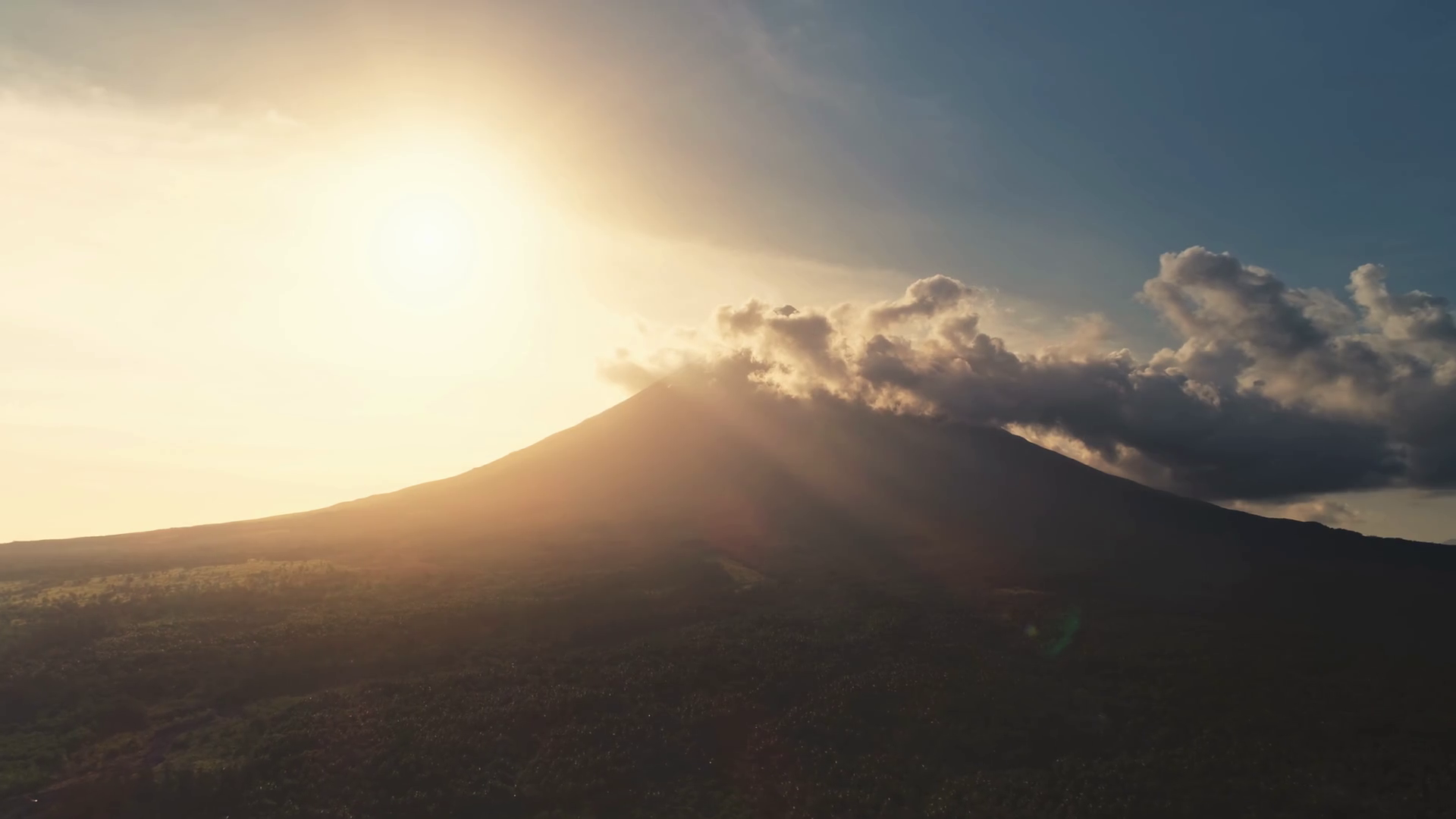 Aerial Sunset Over Volcano Erupt Silhouette Stock Footage SBV-348742253 ...
