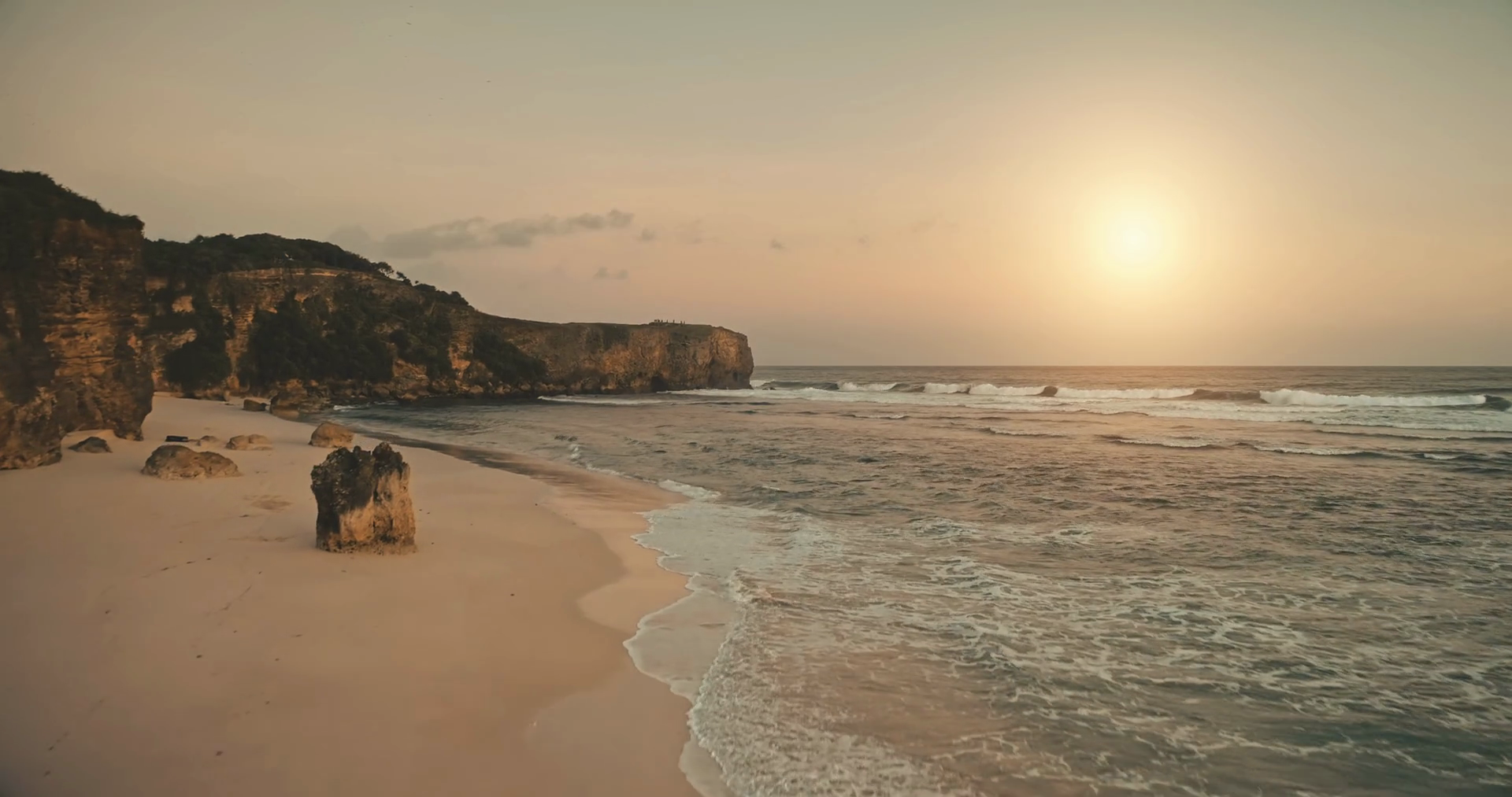 Sand Beach With Cliff Shore Of Ocean Bay Stock Footage SBV-348734852 ...