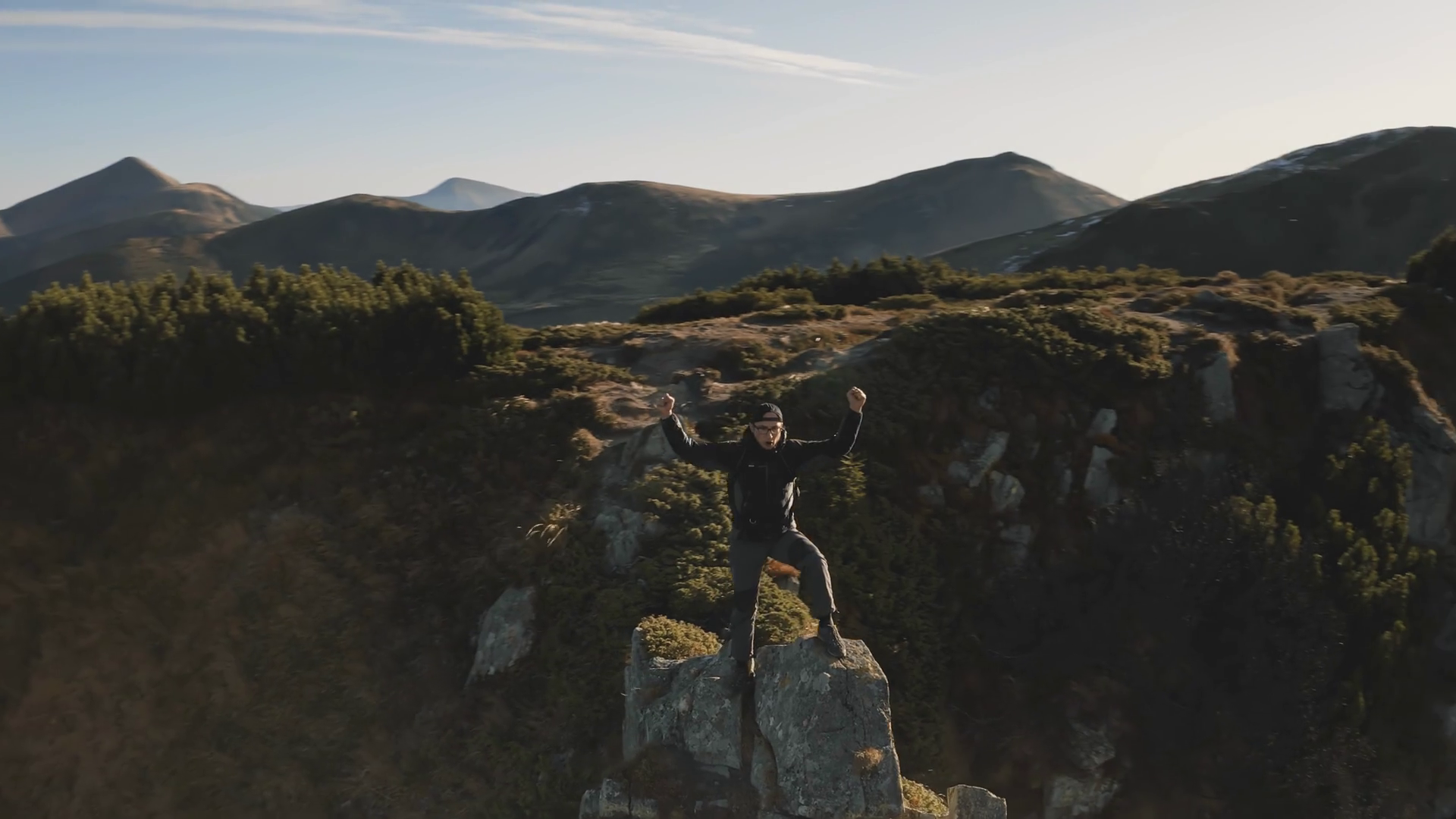 Tourist Man Rising Up Hands On Sun Mountain Stock Footage SBV-348444778 ...