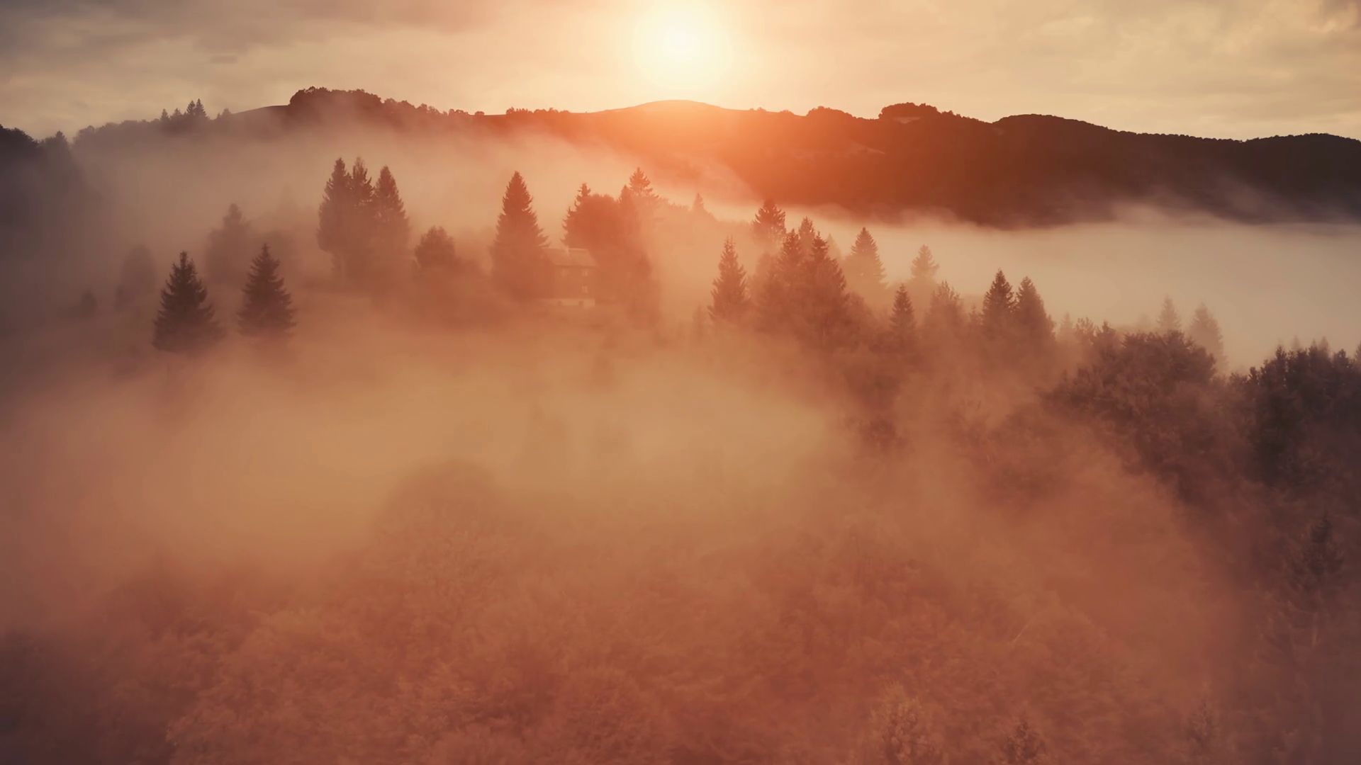 Horror Fog Sunset On Mountain Aerial Red Stock Footage SBV-347774464 ...