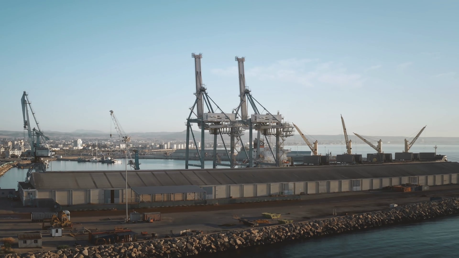 Cargo Port Container Terminal Cranes In City Stock Footage SBV ...