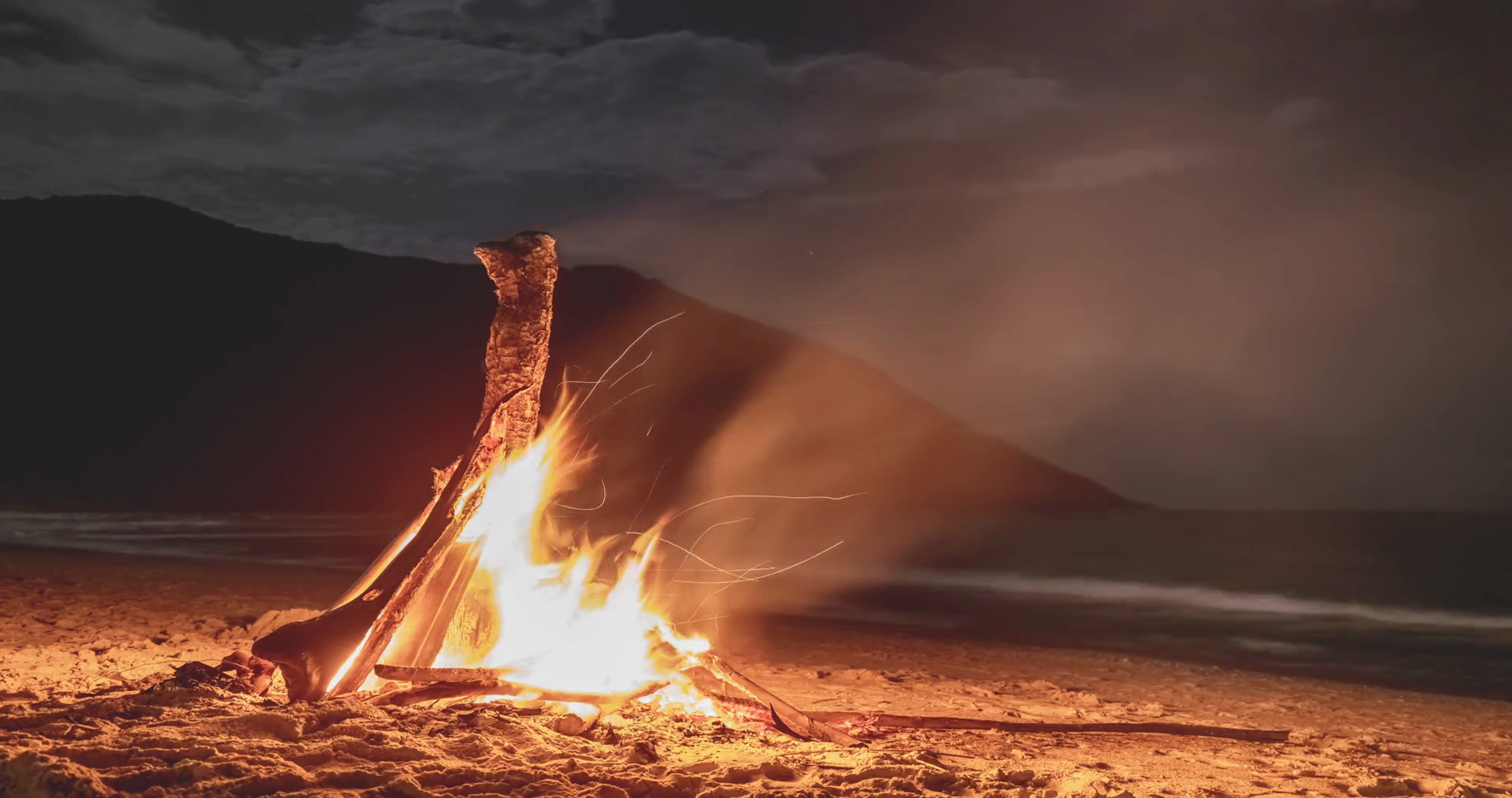 Beach Bonfire At Night Under Moonlight Stock Footage SBV-348827663 ...