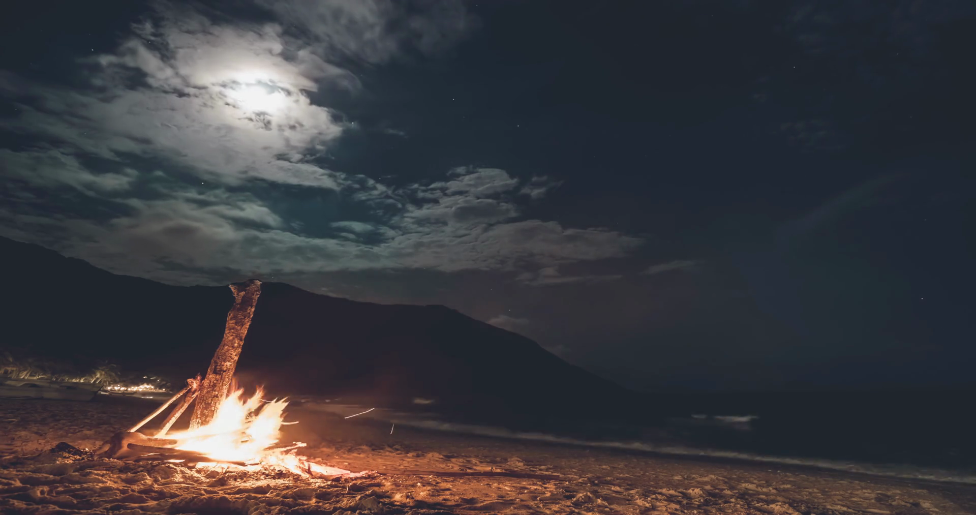 Beach Bonfire At Night Under Moonlight Cloud Stock Footage SBV ...
