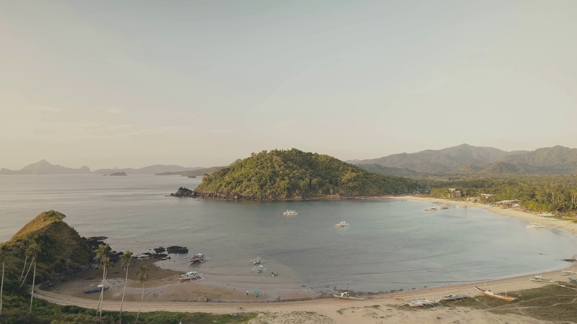 Green Mountains At Sea Bay With Boats Aerial Stock Footage SBV-348734382 - Storyblocks
