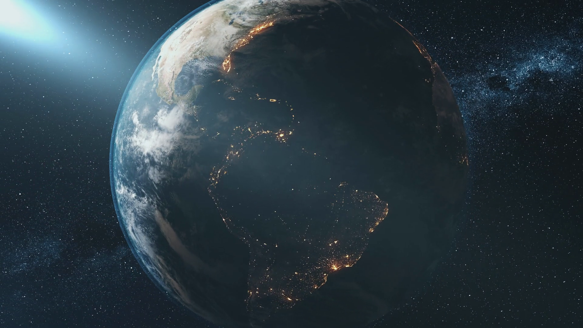 Rotating Planet Earth Lit Bright Sun In Dark Stock Motion Graphics SBV ...