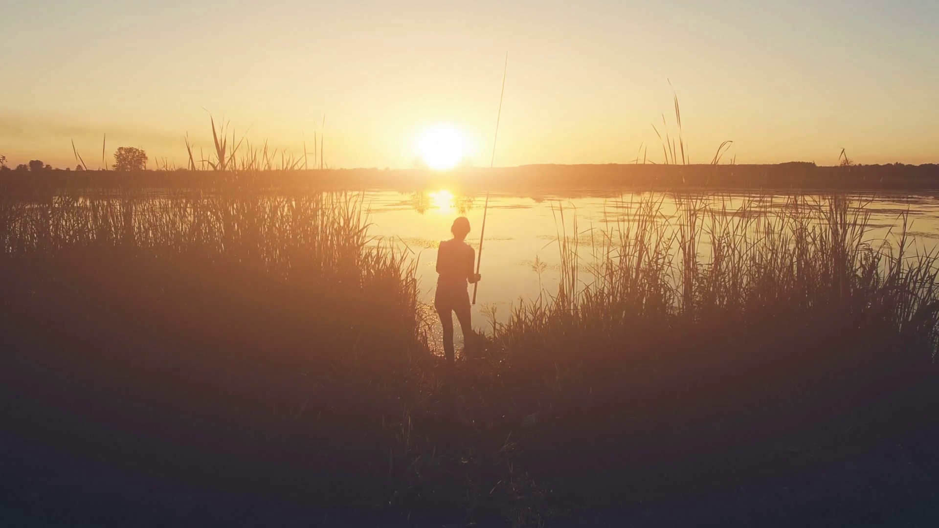 Back View Of Woman Fishing At Sunset In Soft Stock Footage SBV ...