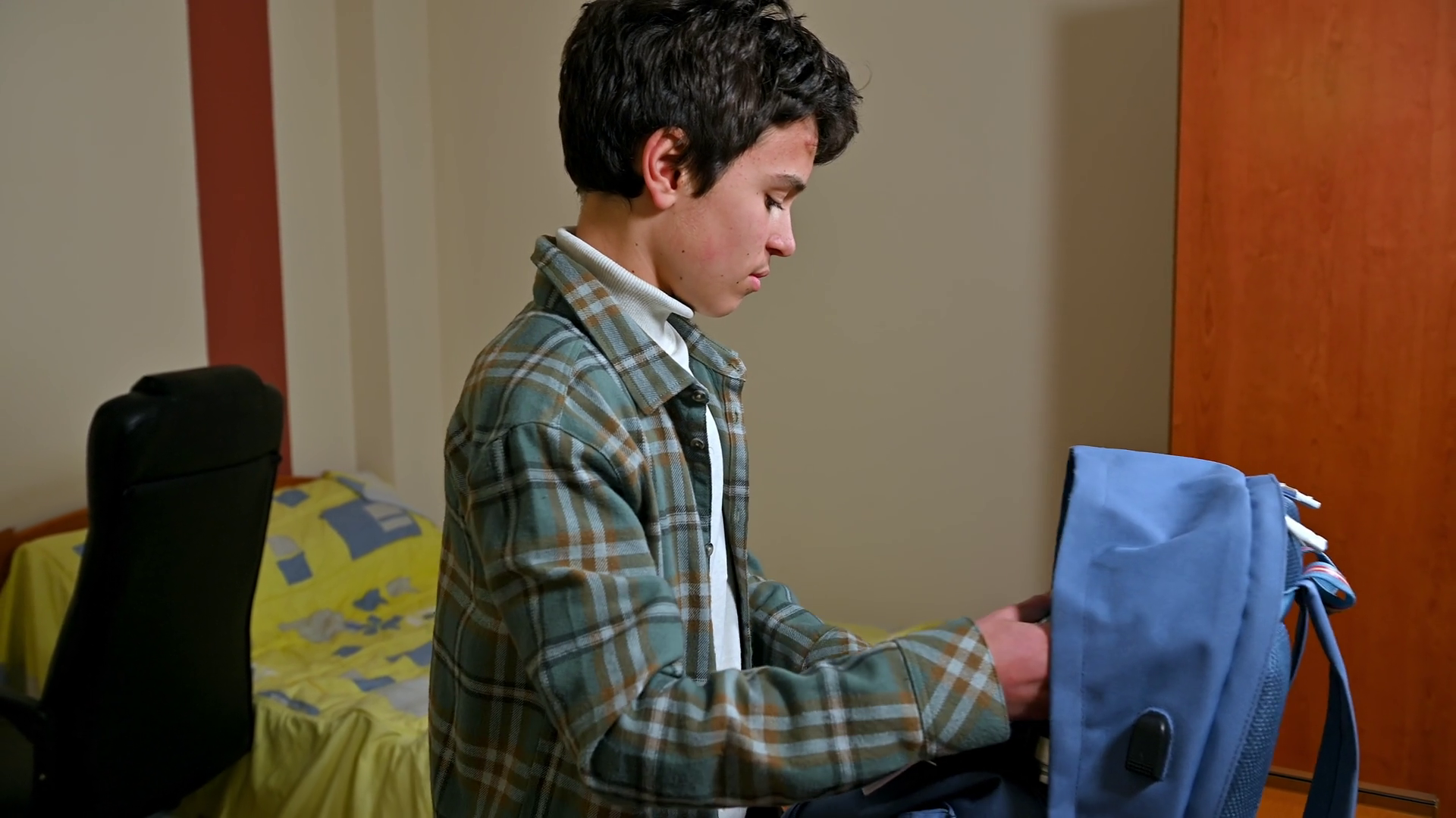 Teenage Boy Packing Backpack In Room School Stock Footage SBV-351943094 ...