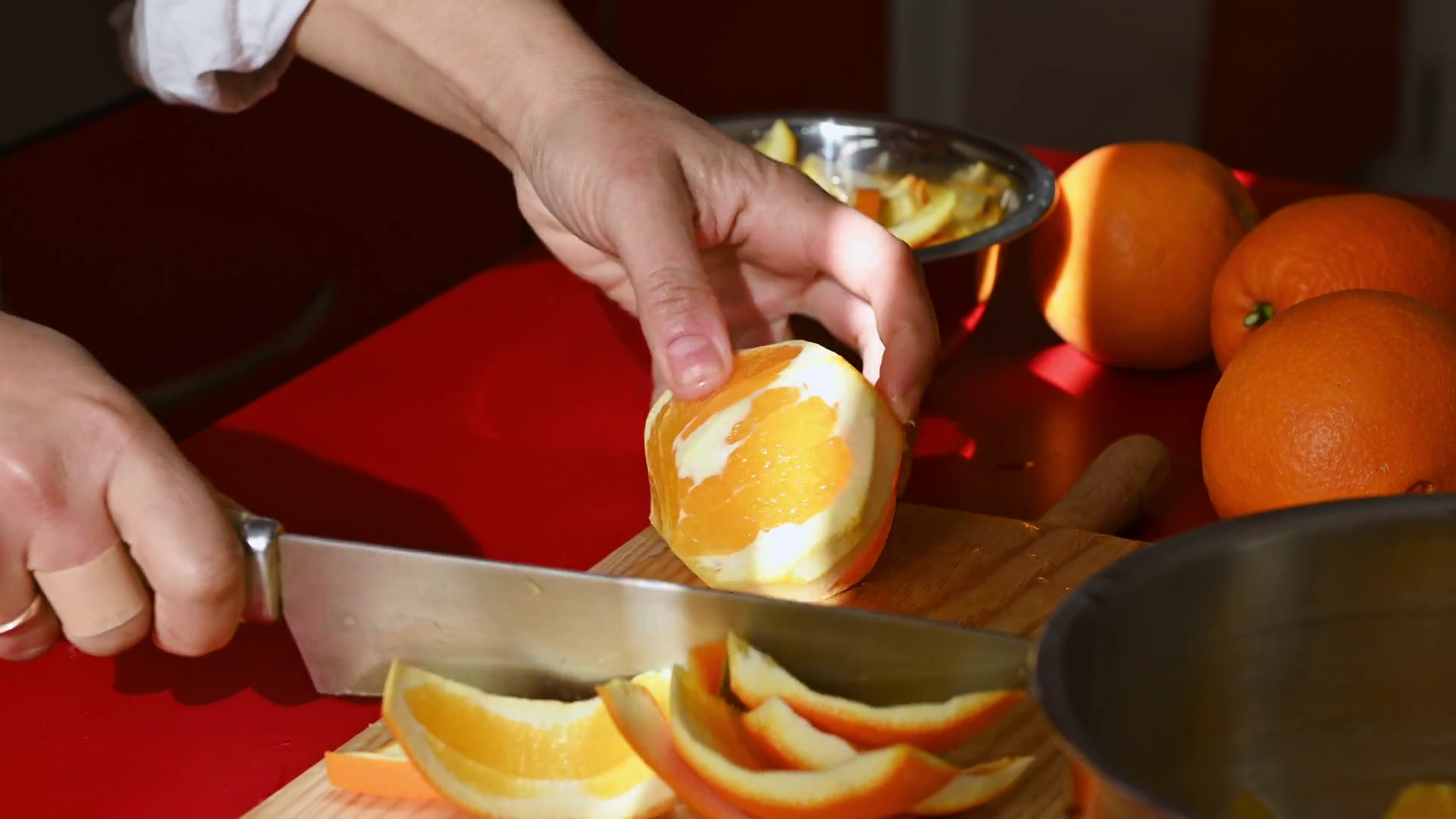 Peeling Slicing Fresh Oranges On Wooden Stock Footage SBV-351751170 ...