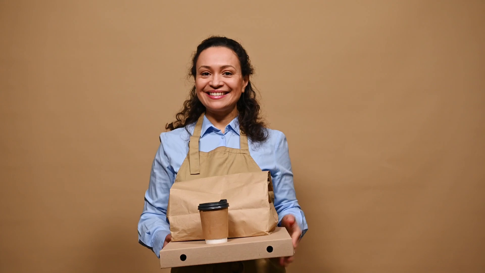 Smiling Waitress Carrying Takeaway Food In Stock Footage SBV-347662206 ...