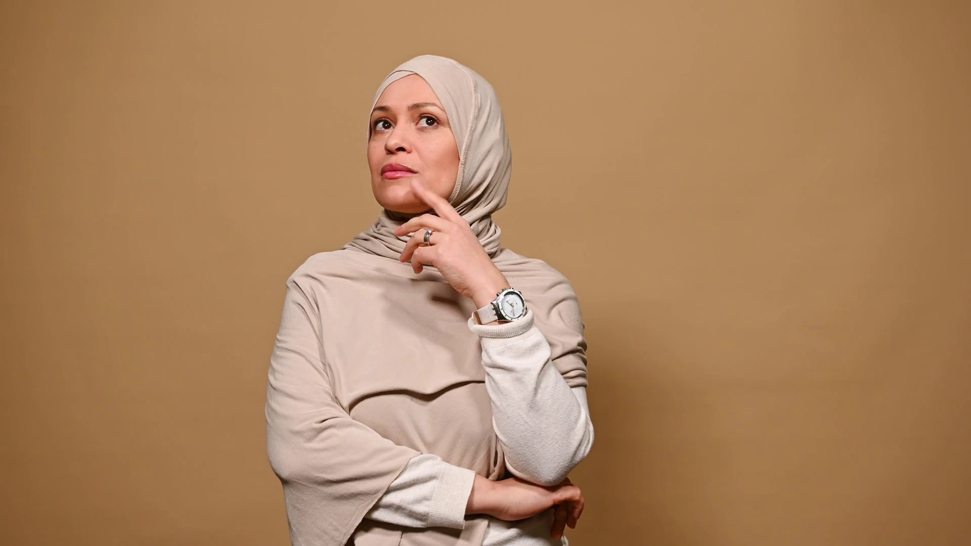 Doubtful Muslim Woman In Hijab Thinking On Stock Footage SBV-347662262 ...