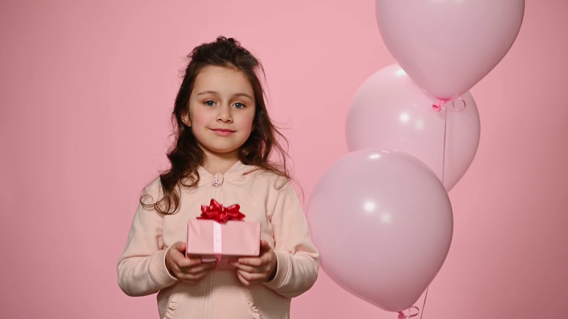 Adorable Child Presents Gift Box Posing With Stock Footage SBV ...