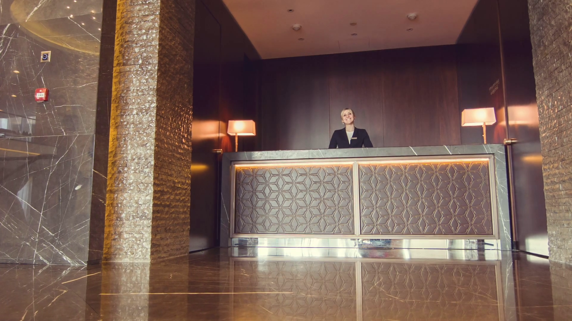 Cheerful Female Receptionist Welcoming Guests Stock Footage SBV ...