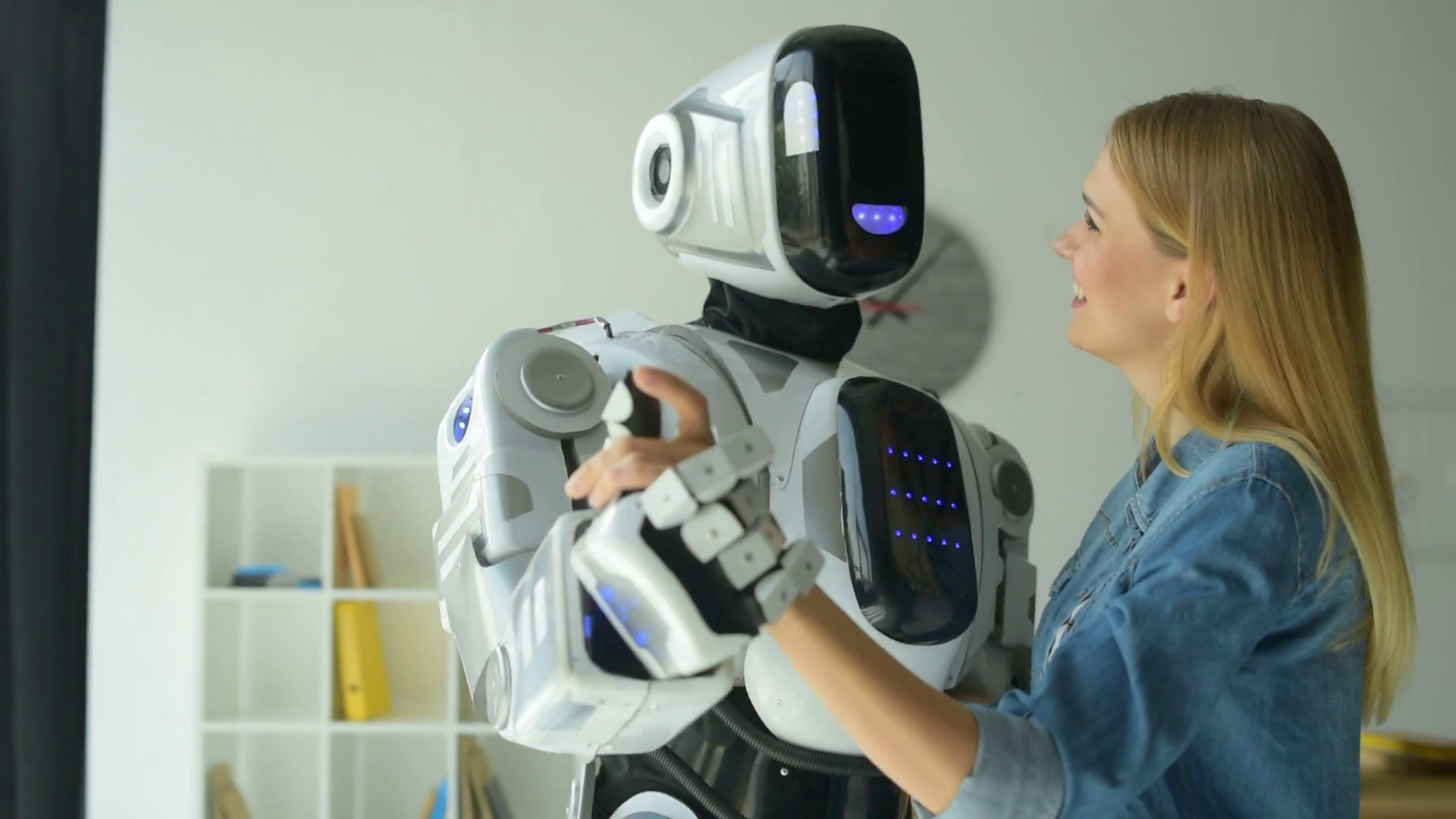 Cheerful girl dancing with robotic machine Stock Video Footage 00:45 ...