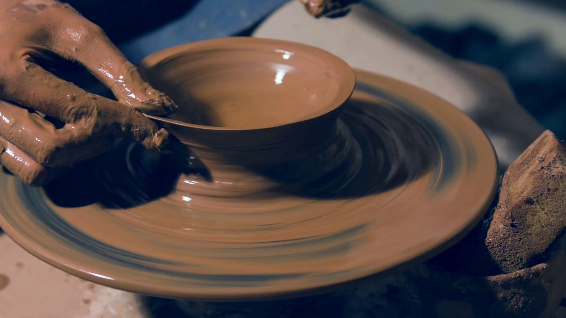 Close Up On Artisan's Hands Forming Clay Bowl Stock Footage SBV ...