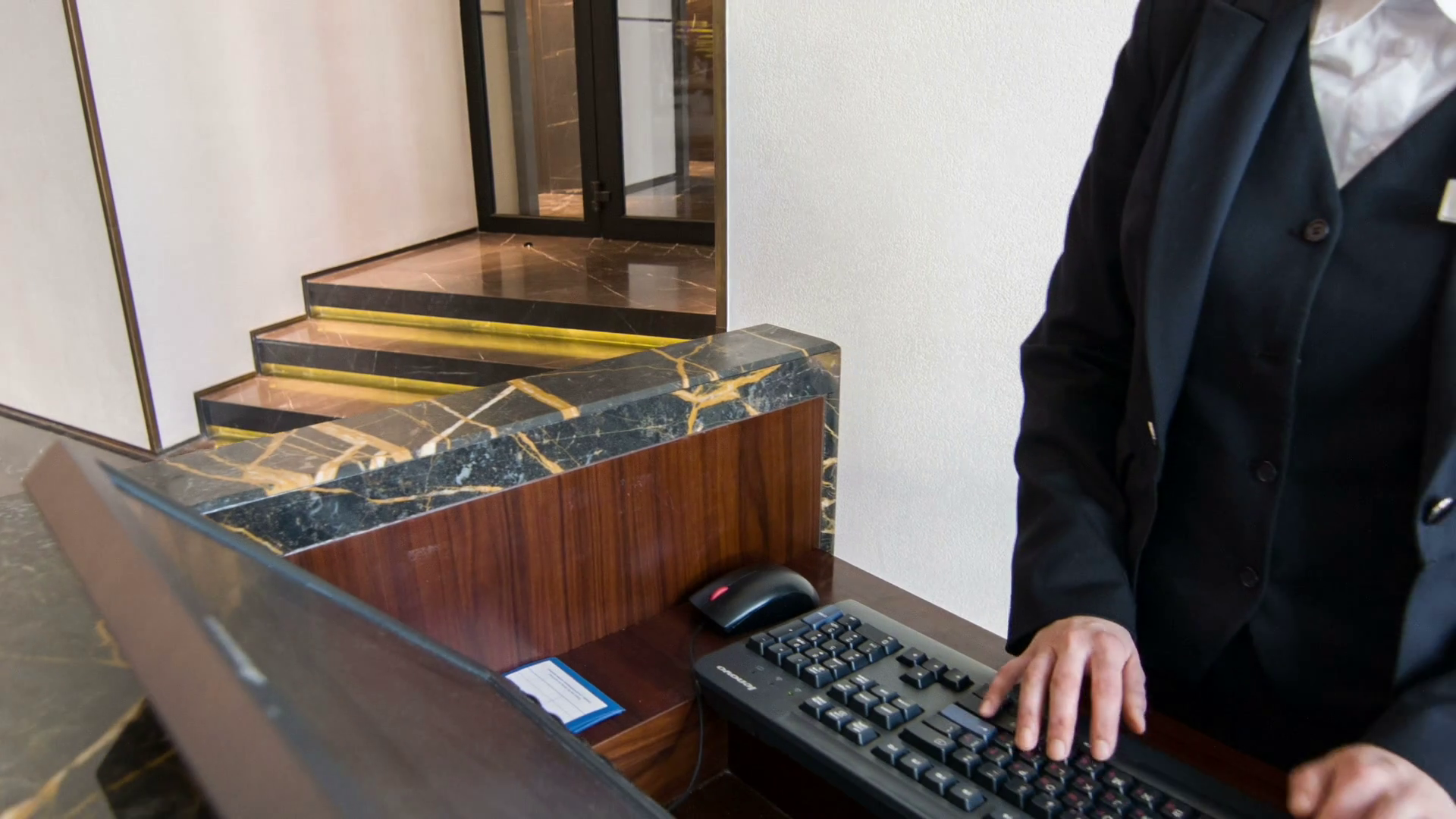 Concierge Answering Phone Call Typing Stock Footage SBV-314257274 ...