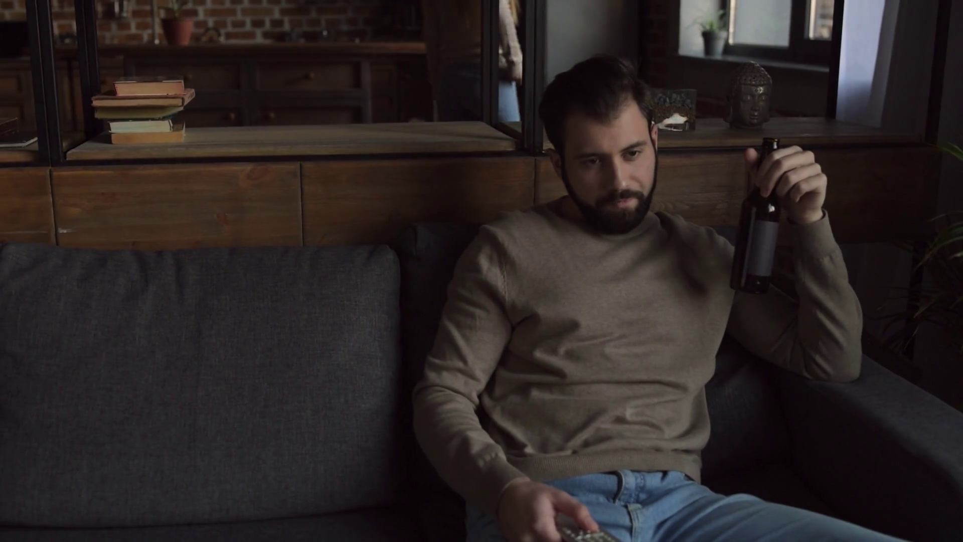 Selfishness Waist Up Of Lazy Husband Sitting Stock Footage SBV ...