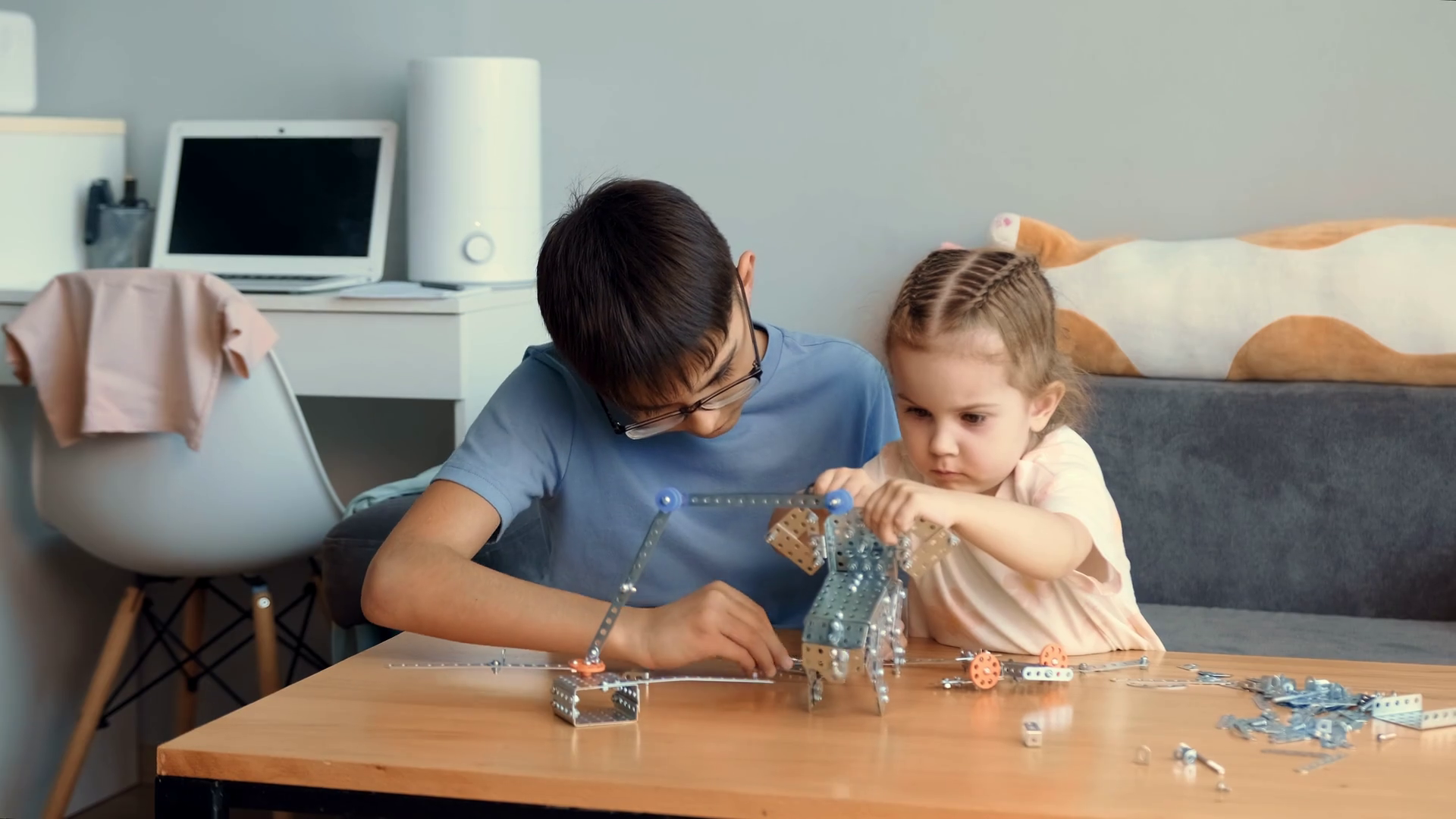 Children Play With Metal Constructor At Stock Footage SBV-347611741 ...