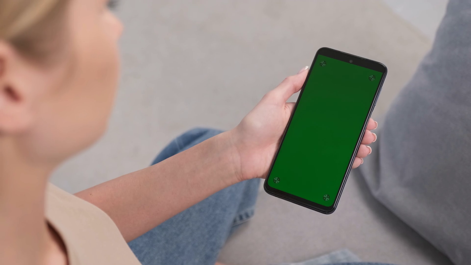 Woman Making Swipe Up Gesture On Green Phone Stock Footage SBV ...