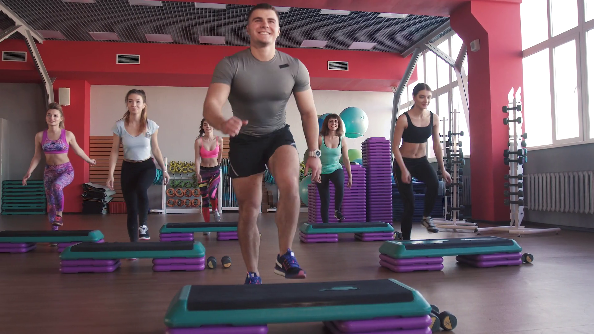 Step Aerobics Exercise Class - Group Of Stock Footage SBV-314911300 ...