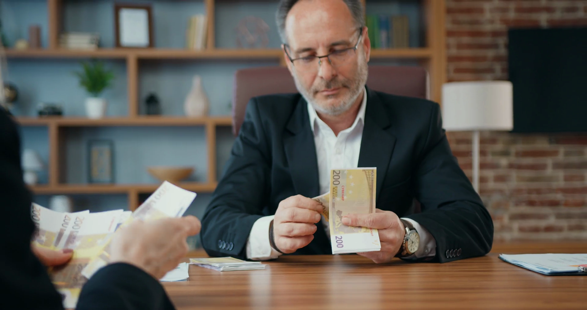 Businessman Sit At Office Counting Money At Stock Footage SBV-347006322 ...