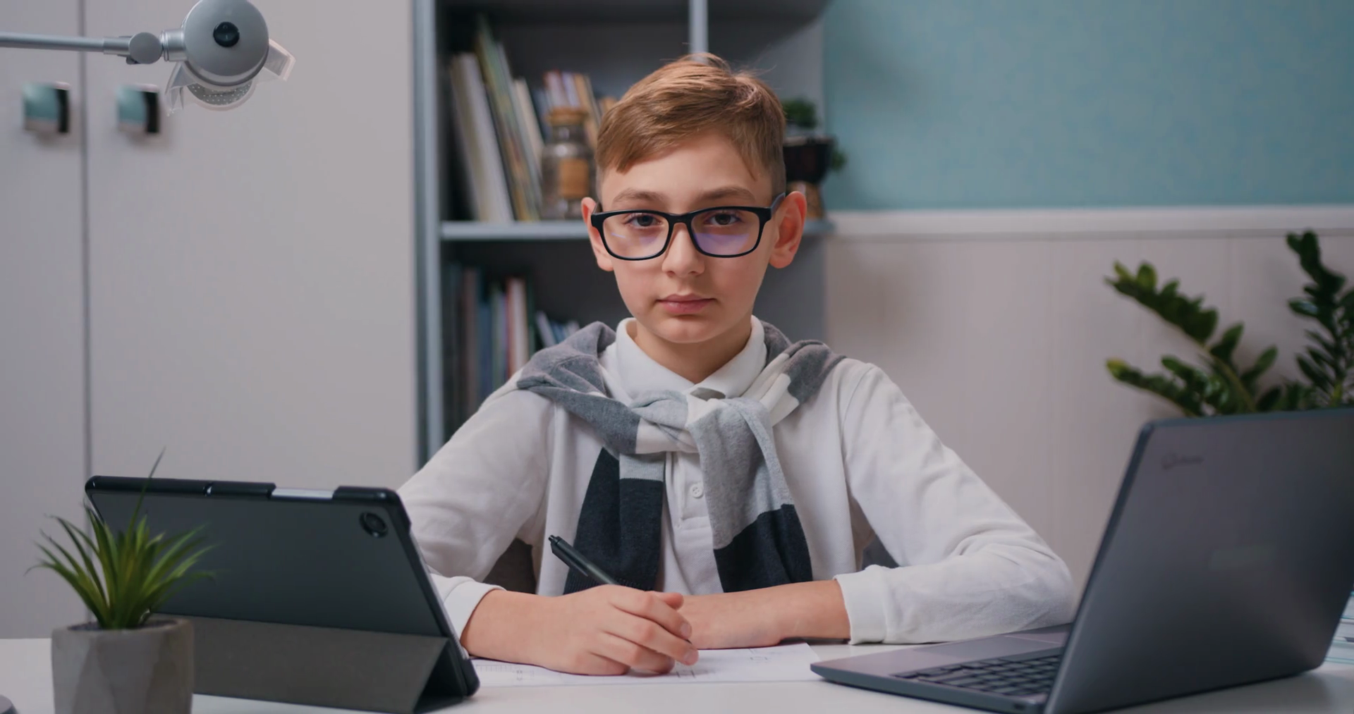 Portrait Of Smart Boy Doing Homework On Stock Footage SBV-347422159 ...