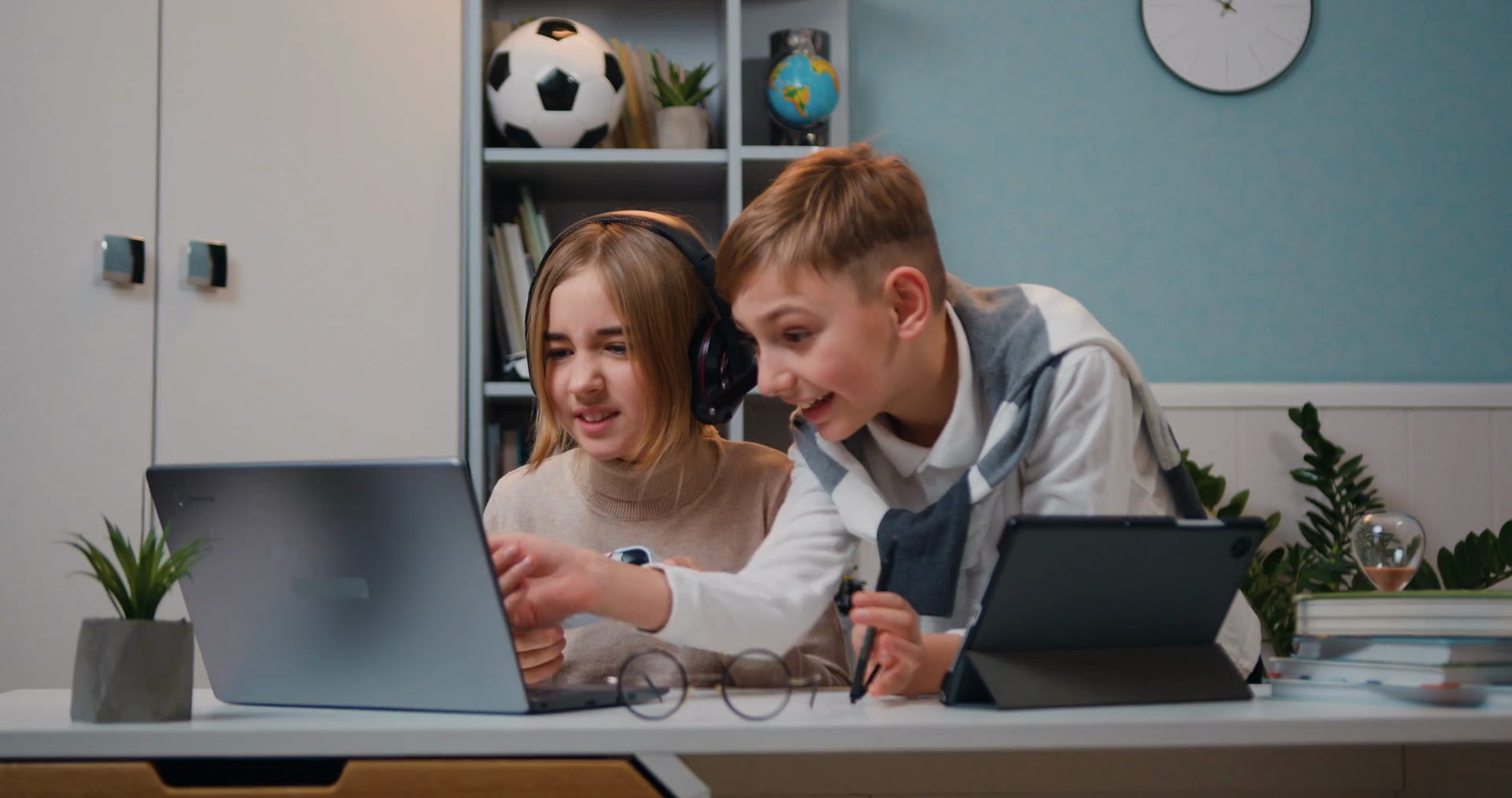 Excited Caucasian Gamer Girl Young Boy Stock Footage SBV-347476339 ...