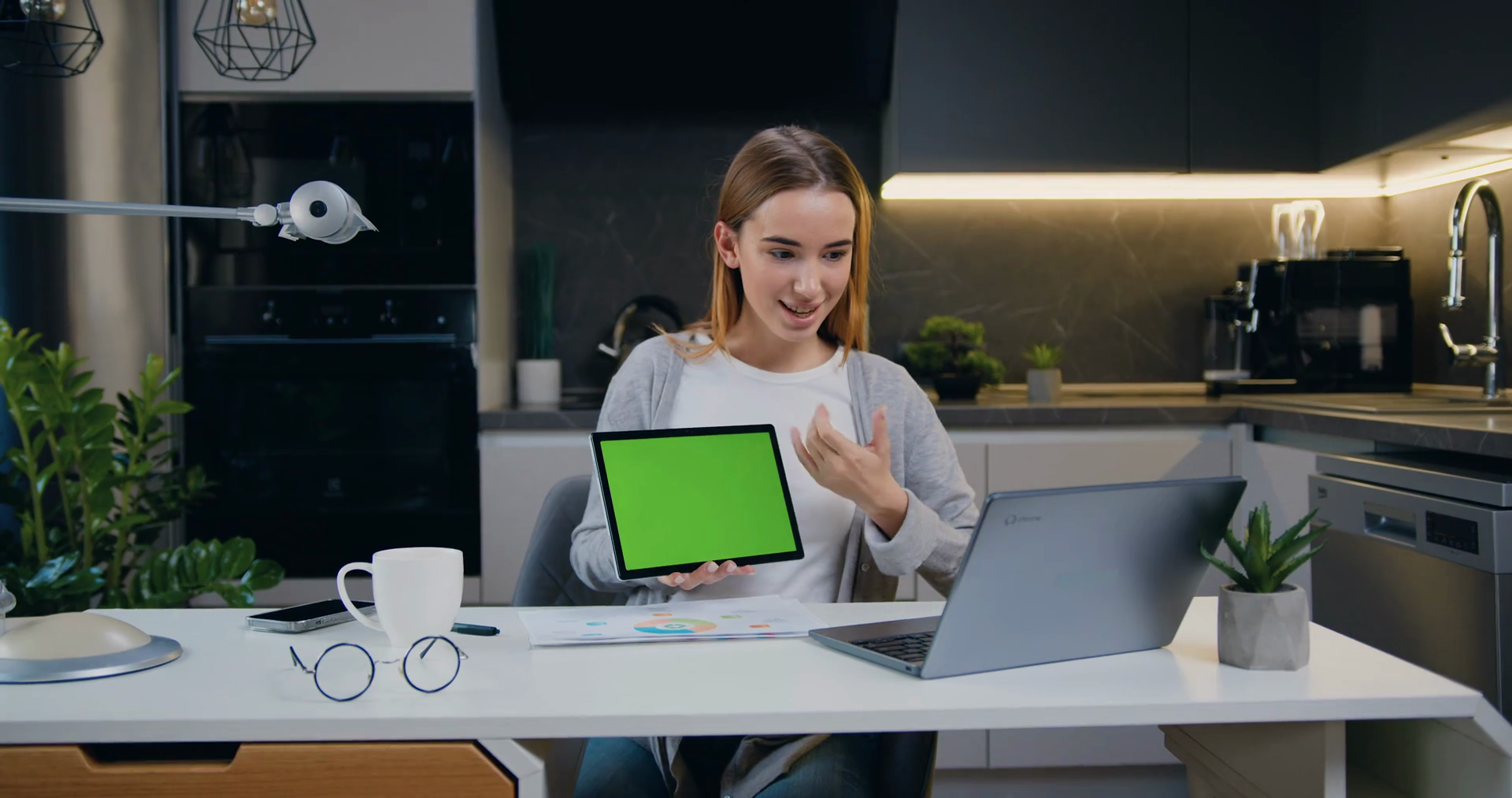 Girl Using Laptop Working Have Call Video Stock Footage SBV-347501952 ...
