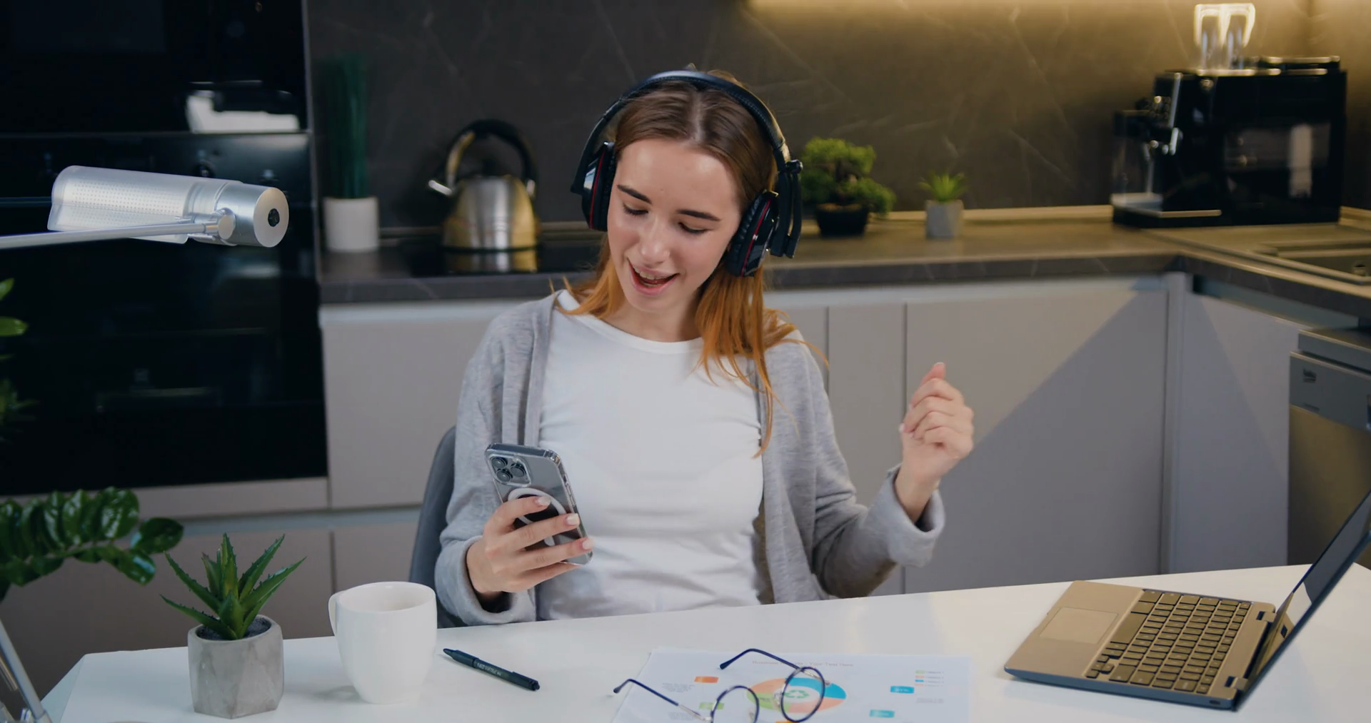 Happy Relaxed Woman Freelancer Dancing Stock Footage SBV-347502052 ...