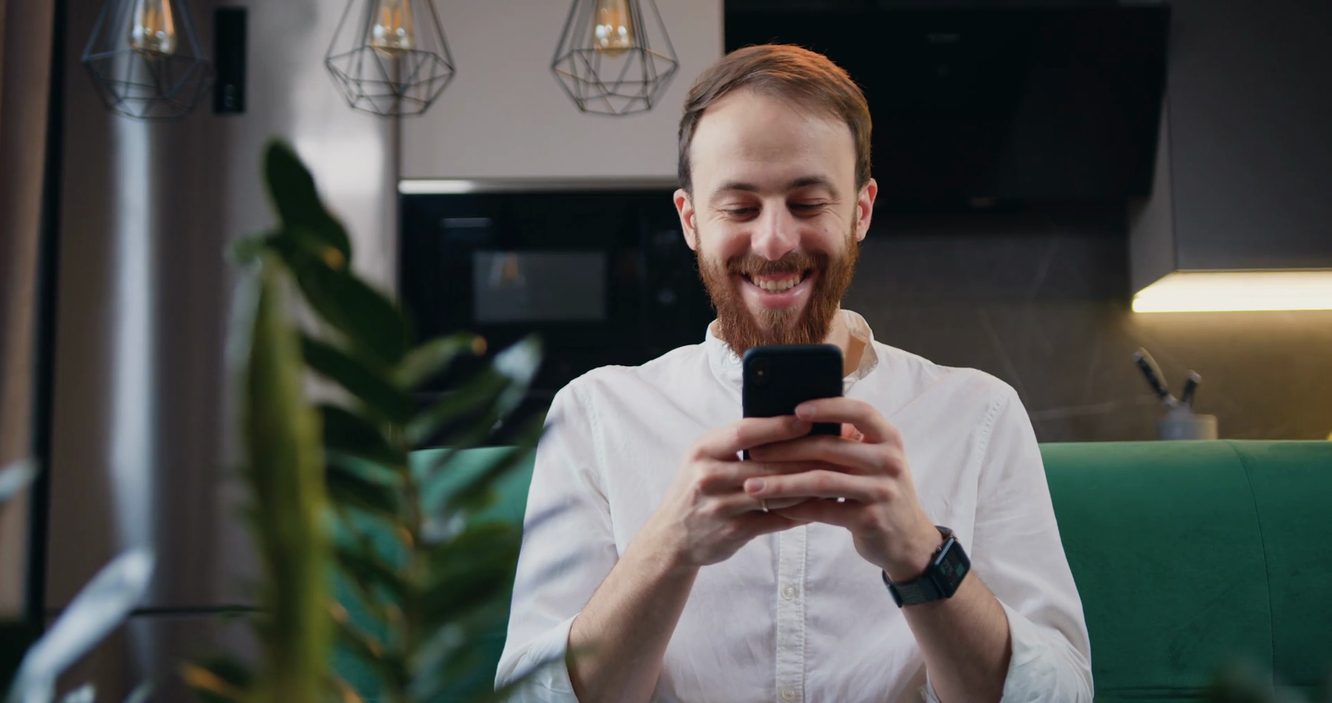 Happy Smiling Caucasian Man Using Mobile Stock Footage SBV-347662377 ...