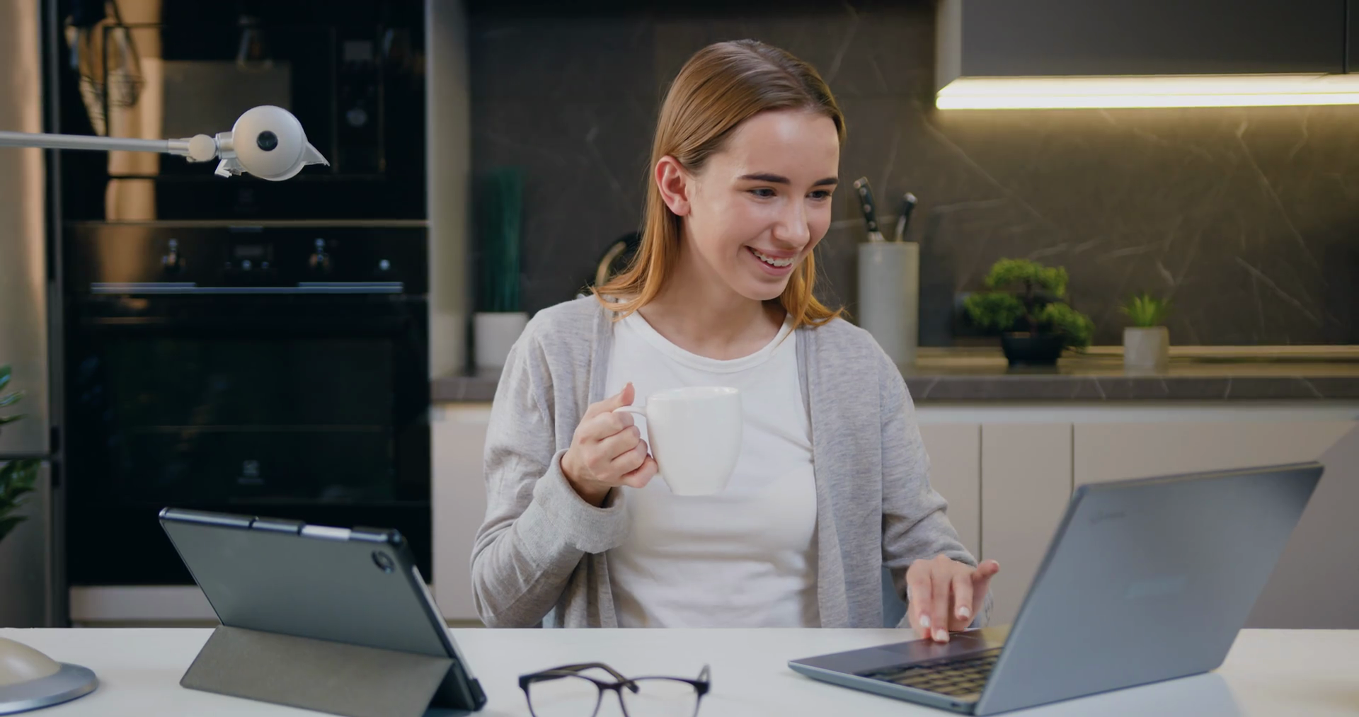 Digital Marketing: Woman With Tablet Laptop Stock Footage SBV-347741840 ...