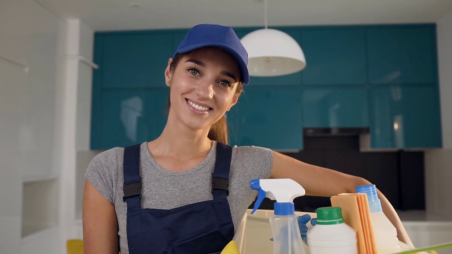 Cheerful Cleaning Service Woman Holding Box Stock Footage SBV-337751460 ...