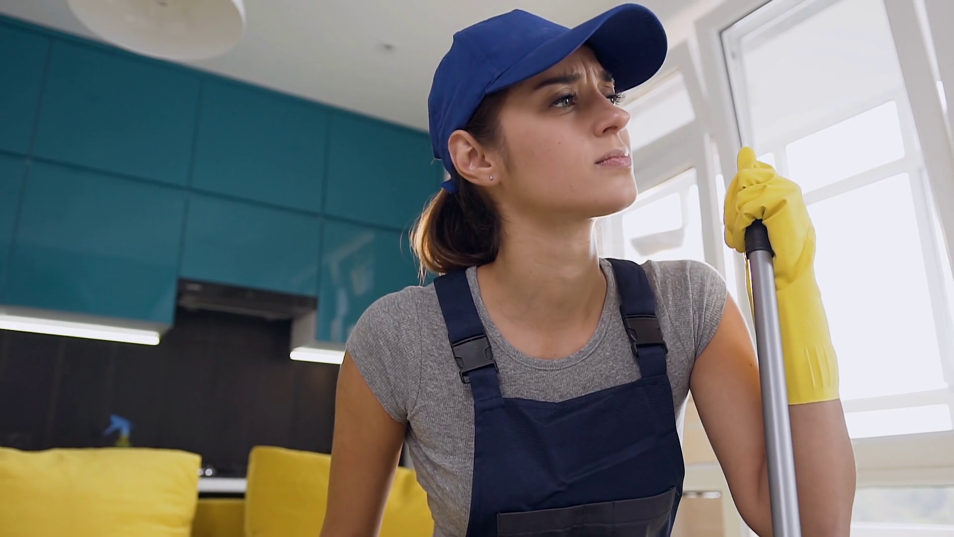 Hardworking Woman Of Cleaning Service With Stock Footage SBV-337750363 ...