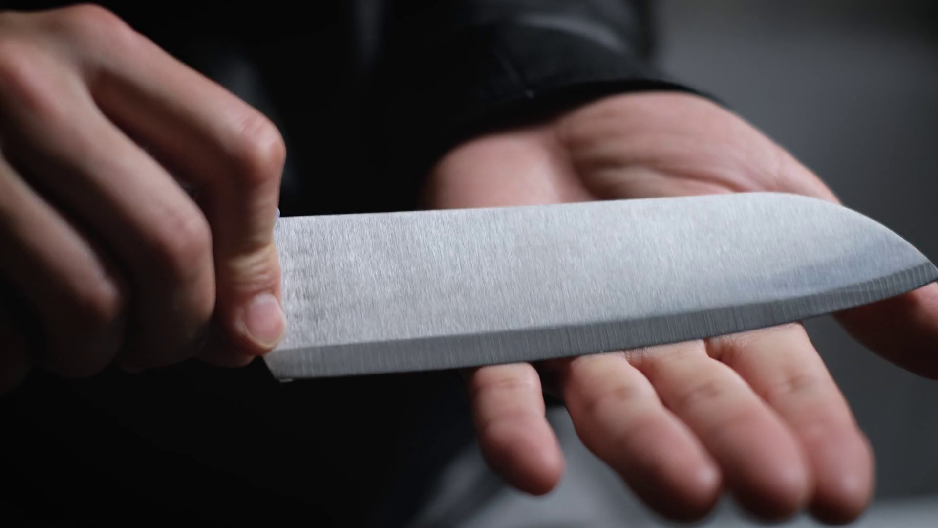 Sharp Knife In Hands Of Man In Dark Close-up Stock Footage SBV ...