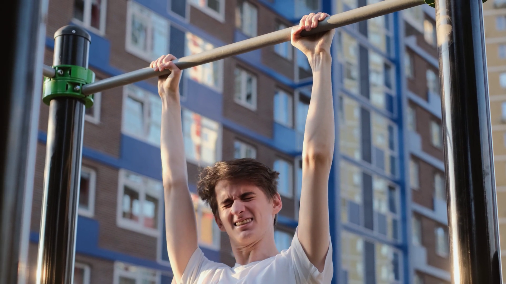 Weak Teenager Strains In Attempt To Pull Up Stock Footage SBV-349169302 ...