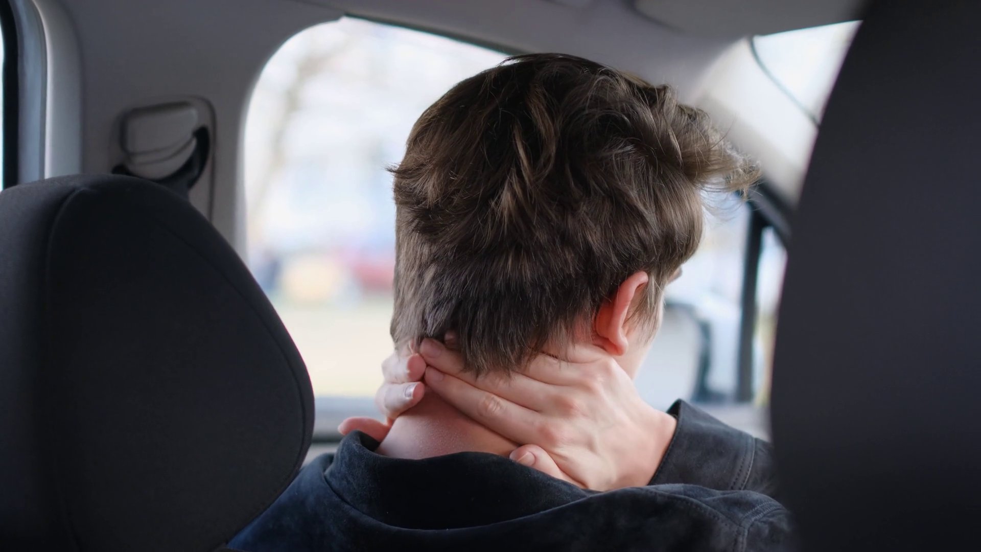 Driver Stretches Tired Neck Sitting In Car Stock Footage SBV-351901445 ...