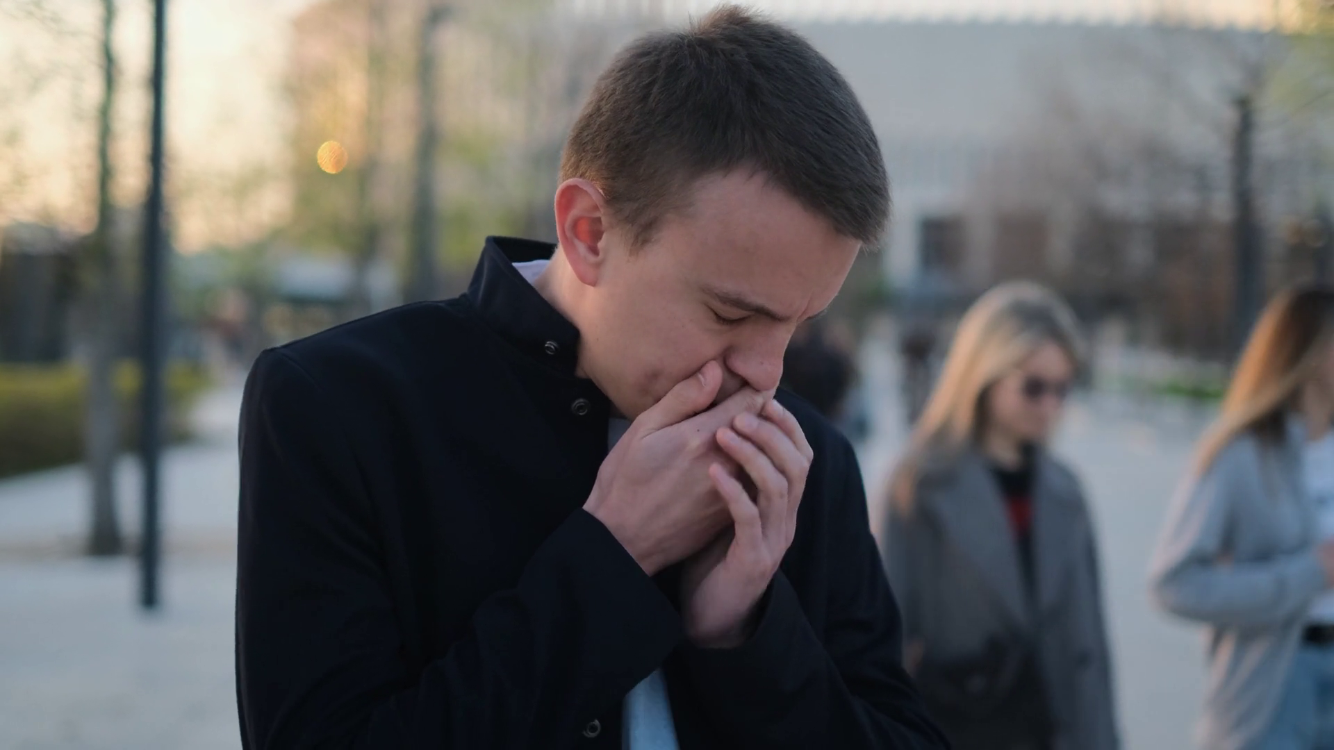 Man With Coughing Fit Outdoors In Public Stock Footage SBV-347540024 ...