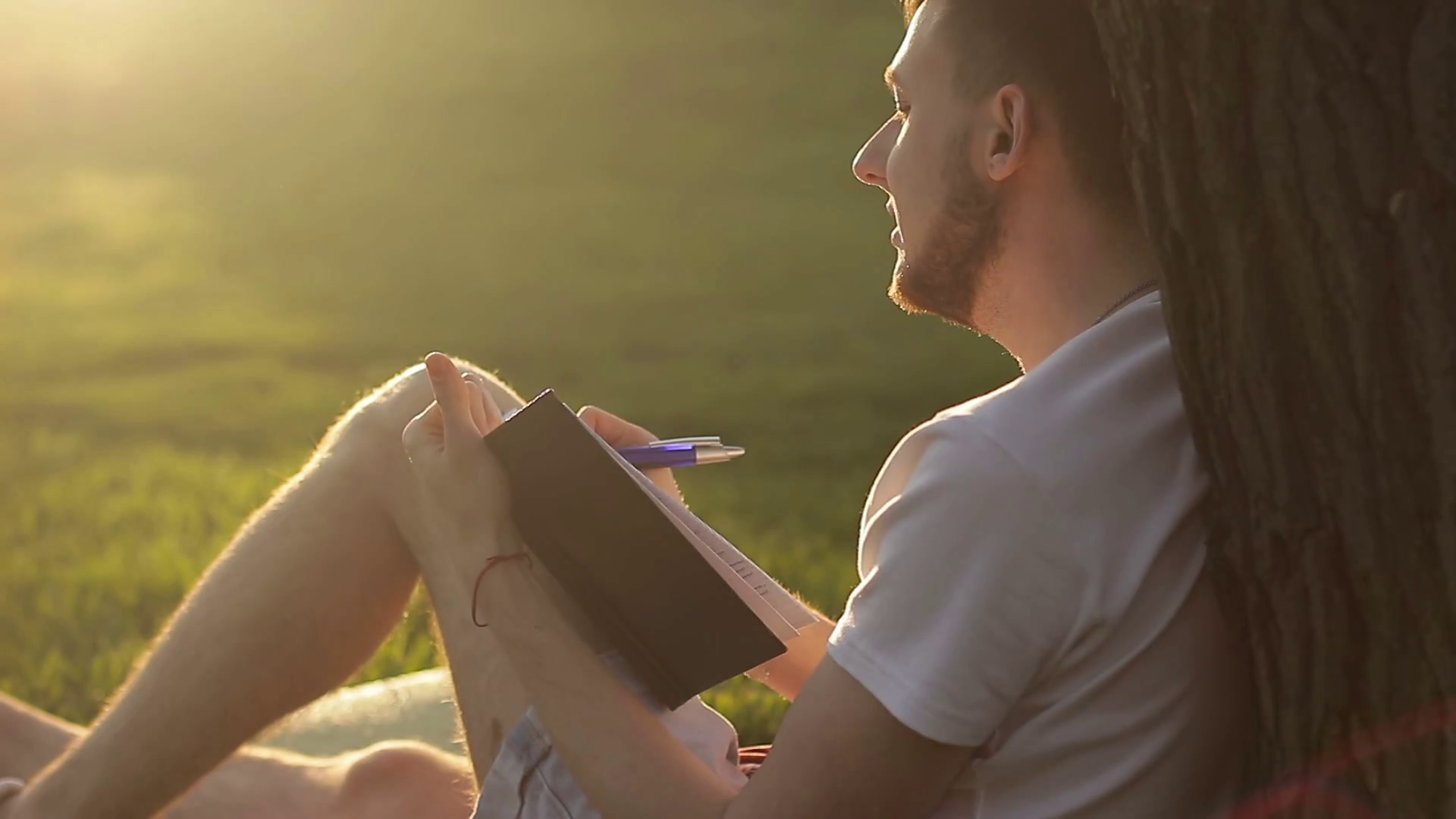 A Writer Poet Writes Work Under Tree On Stock Footage SBV-323073743 ...