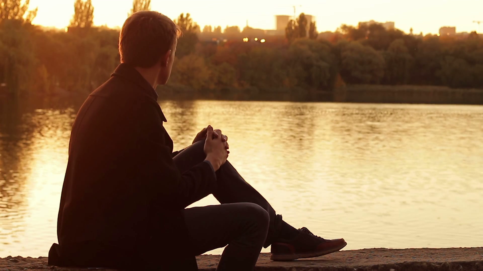 A Person Reflects River At Sunset Gazing Stock Footage SBV-328027986 ...