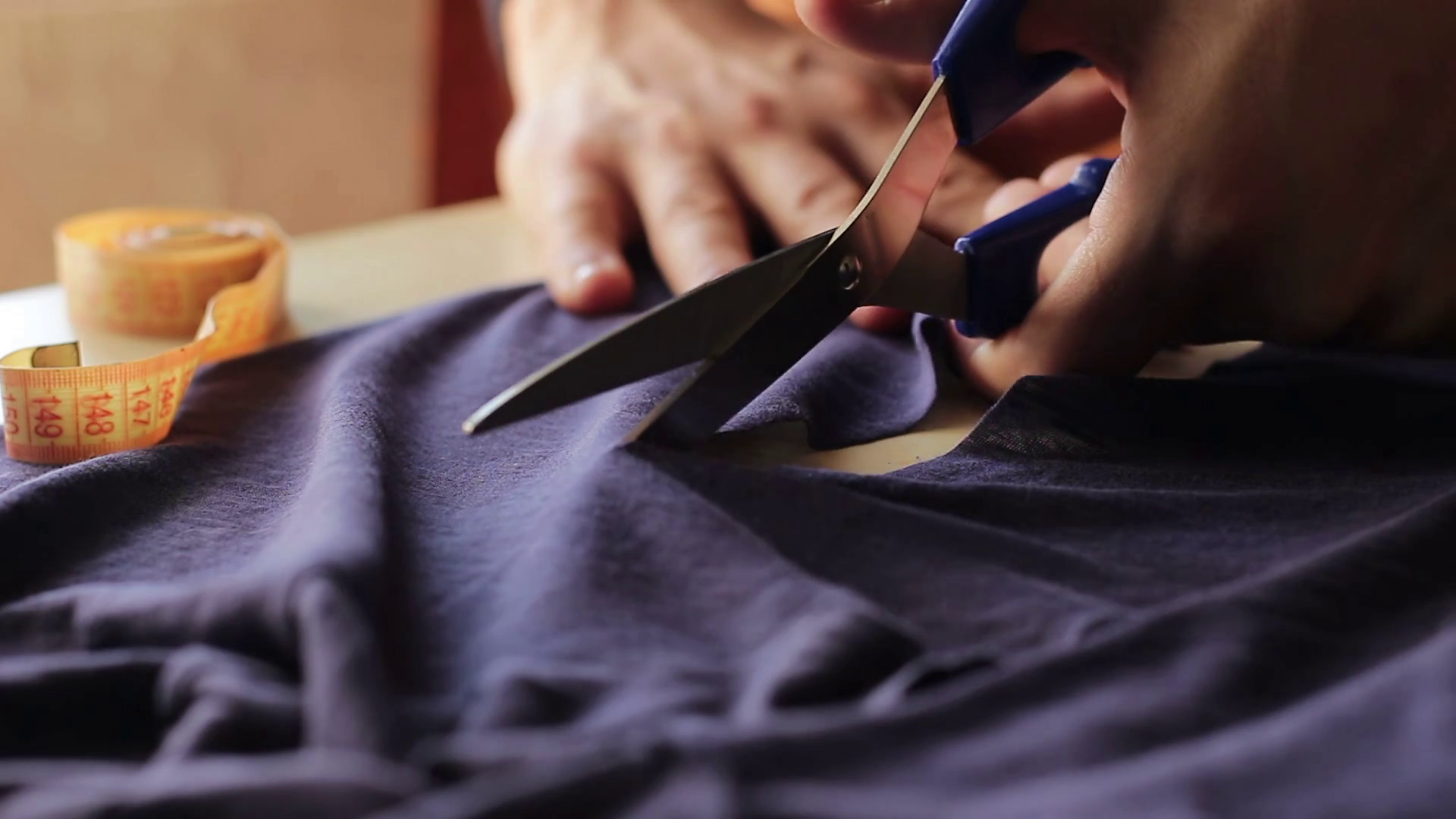Dressmaker cutting fabric, close-up Stock Video Footage - Storyblocks