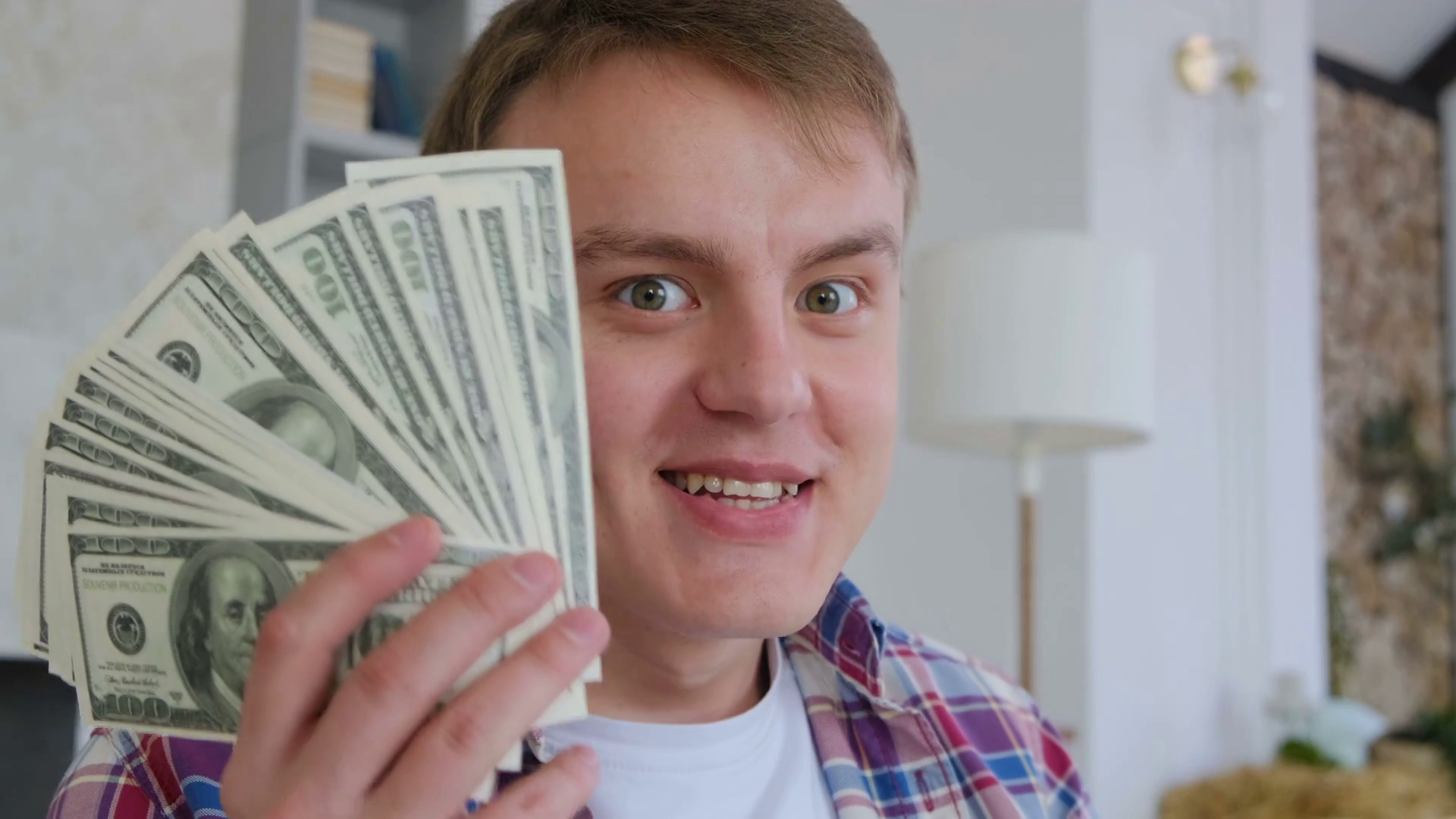 Delighted Young Man Celebrates Success With Stock Footage SBV-338302480 ...