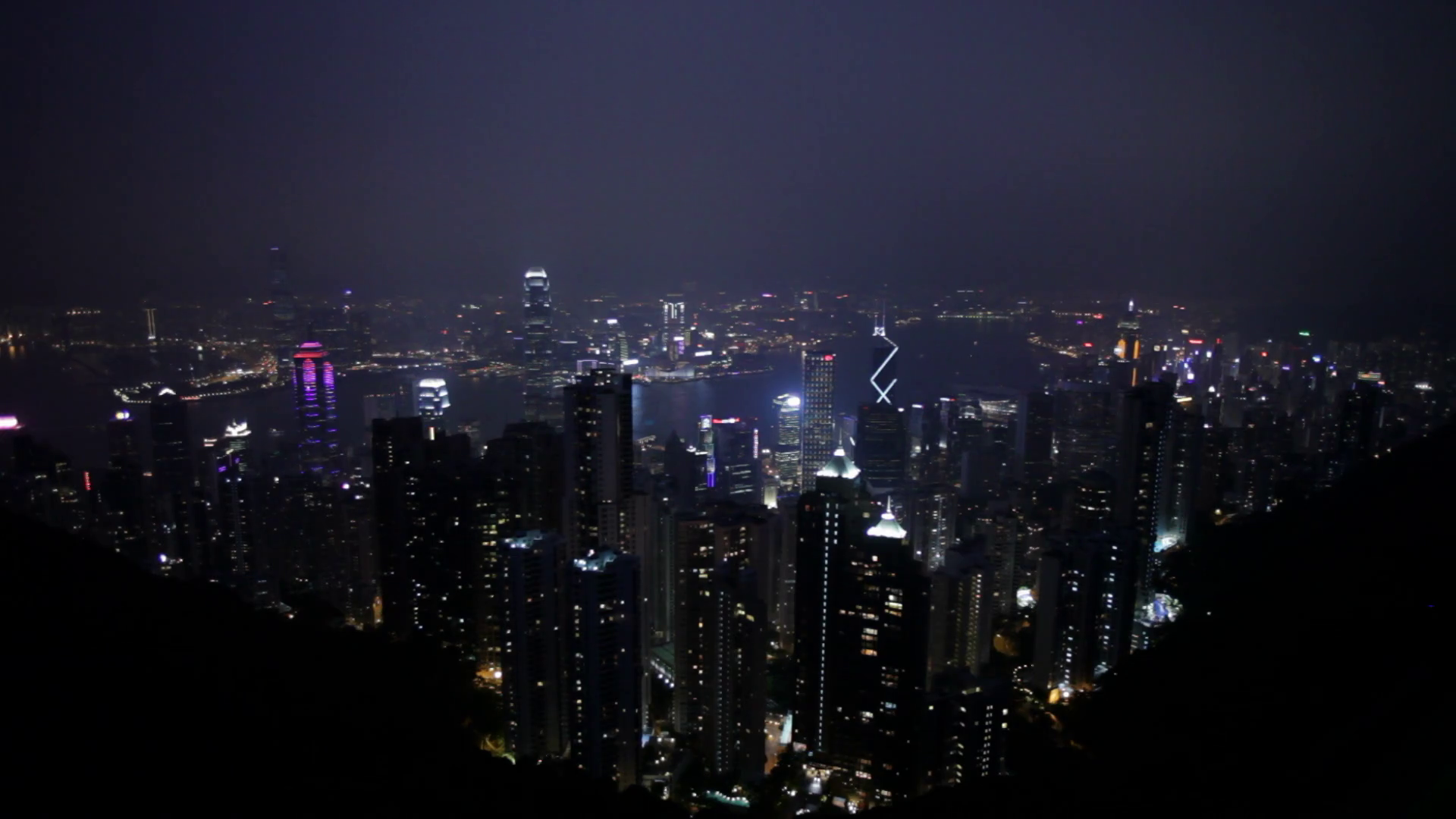A Wide Night View Of Hong Kong Looking Down Stock Footage SBV-324540511 ...