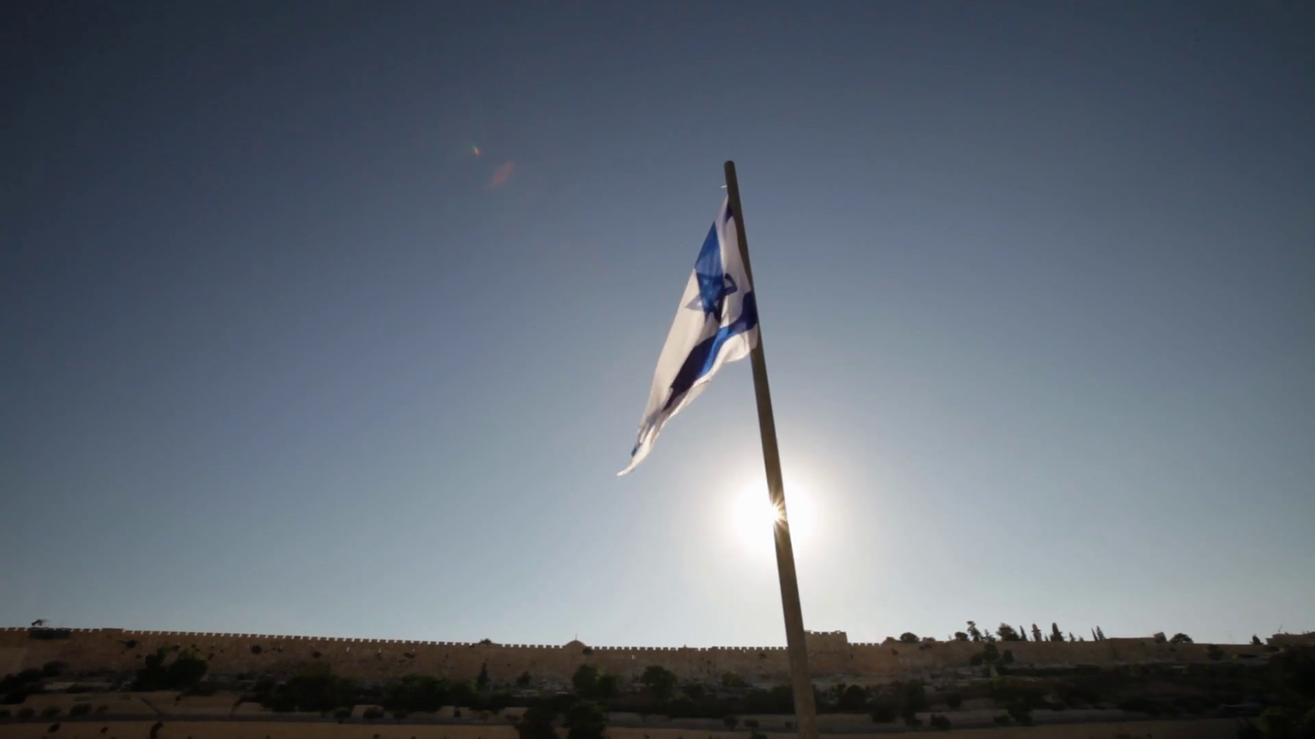 Israeli Flag Sun-flare Over Old City Of Stock Footage SBV-324516446 ...