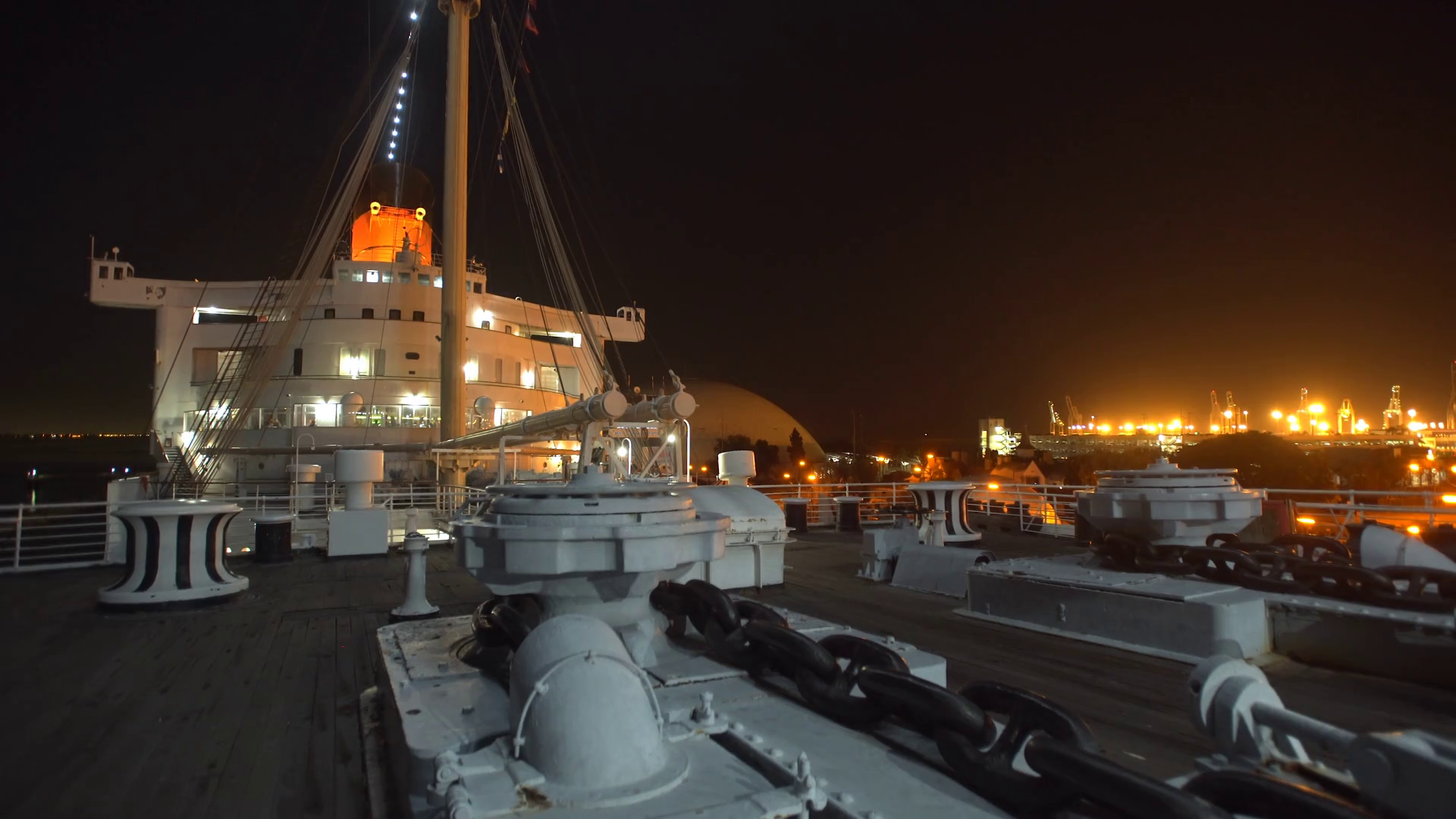 Night View Of Bow Of Rms Queen Mary - 1936 Stock Footage SBV-337831994 ...