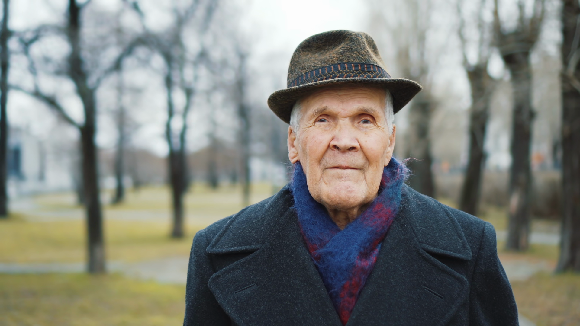 Old Man With Hat In Park Looks In Camera Stock Footage SBV-353724974 ...