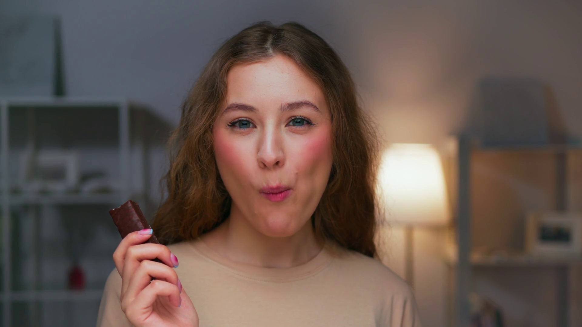Portrait Of Young Woman Eating Sweet Food Stock Footage SBV-351929461 ...